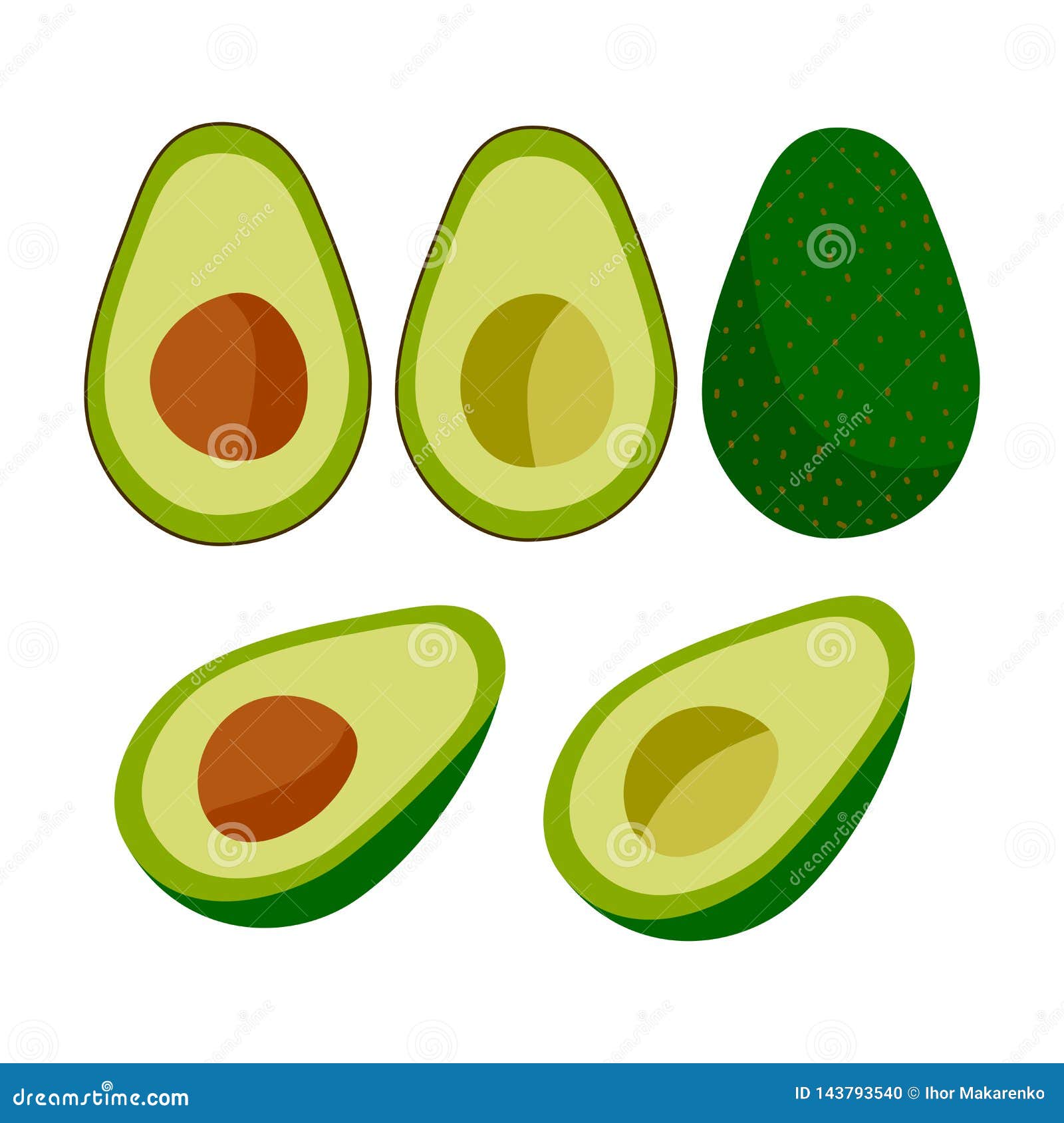 Avocado Hand Drawn Icon Set Original Flat Design Stock Vector ...