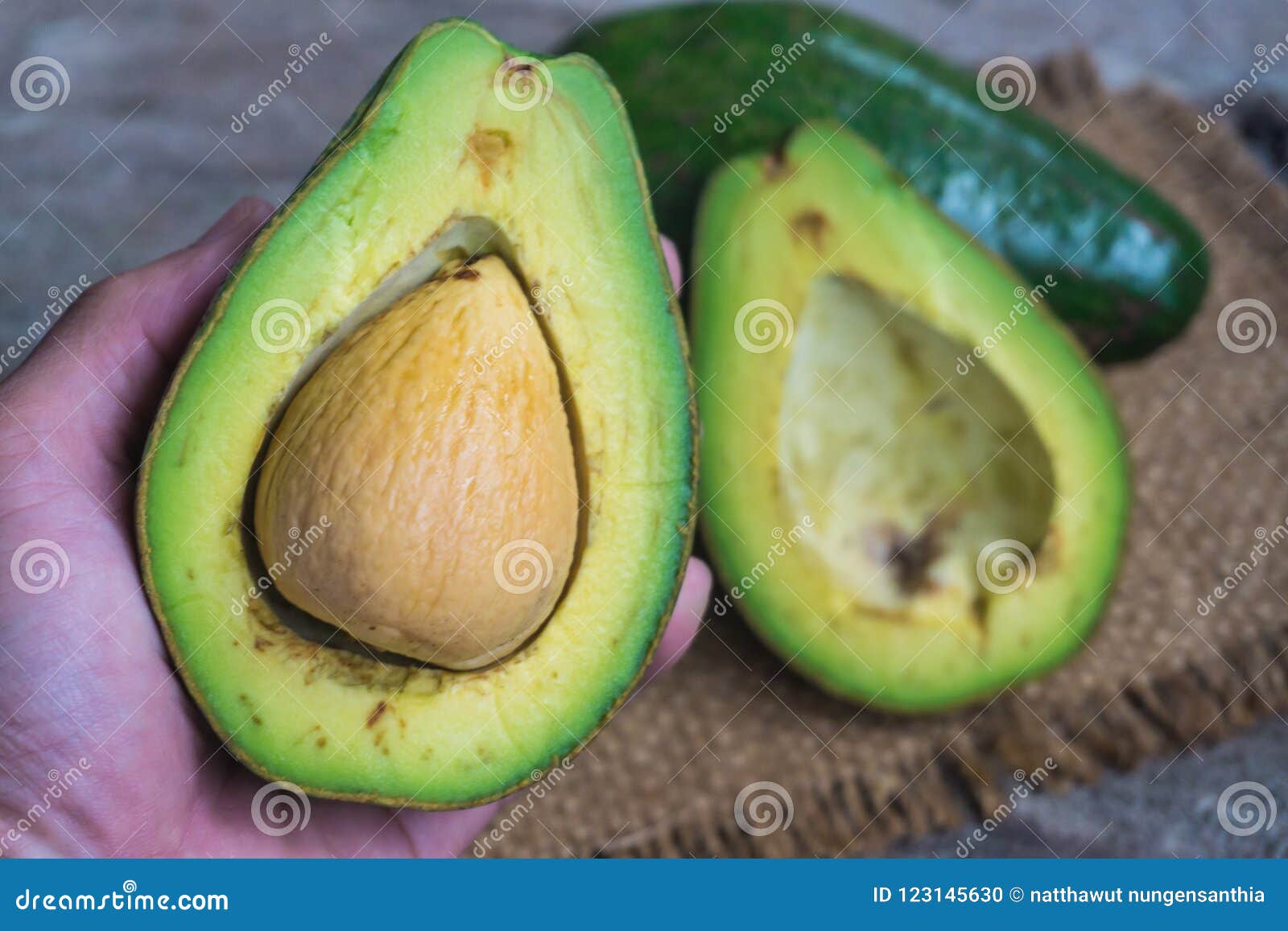 Avocado in Hand, Avocado Fruit Has a Pleasant Yellow Texture Stock ...