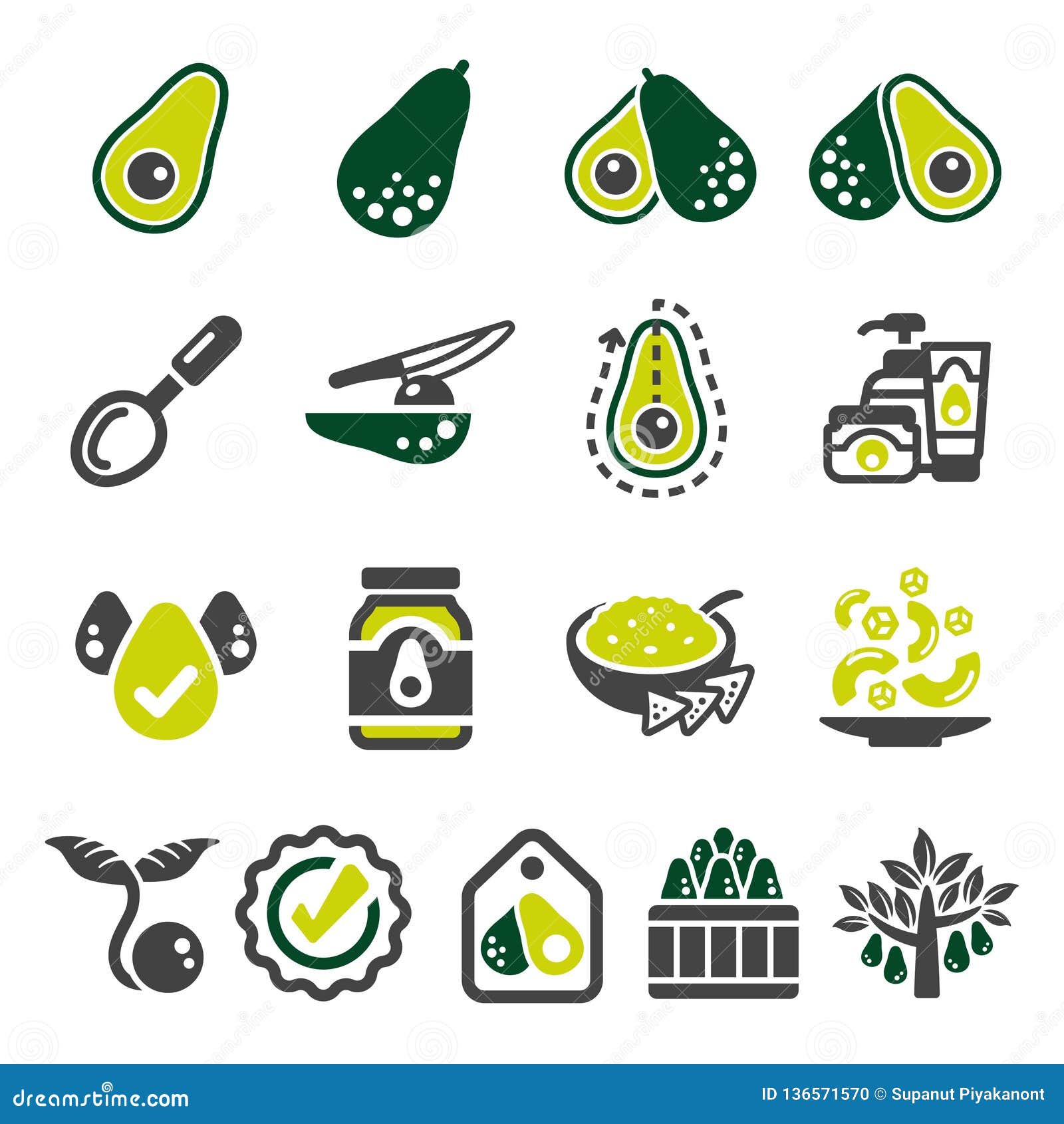 Avocado icon set stock vector. Illustration of knife - 136571570