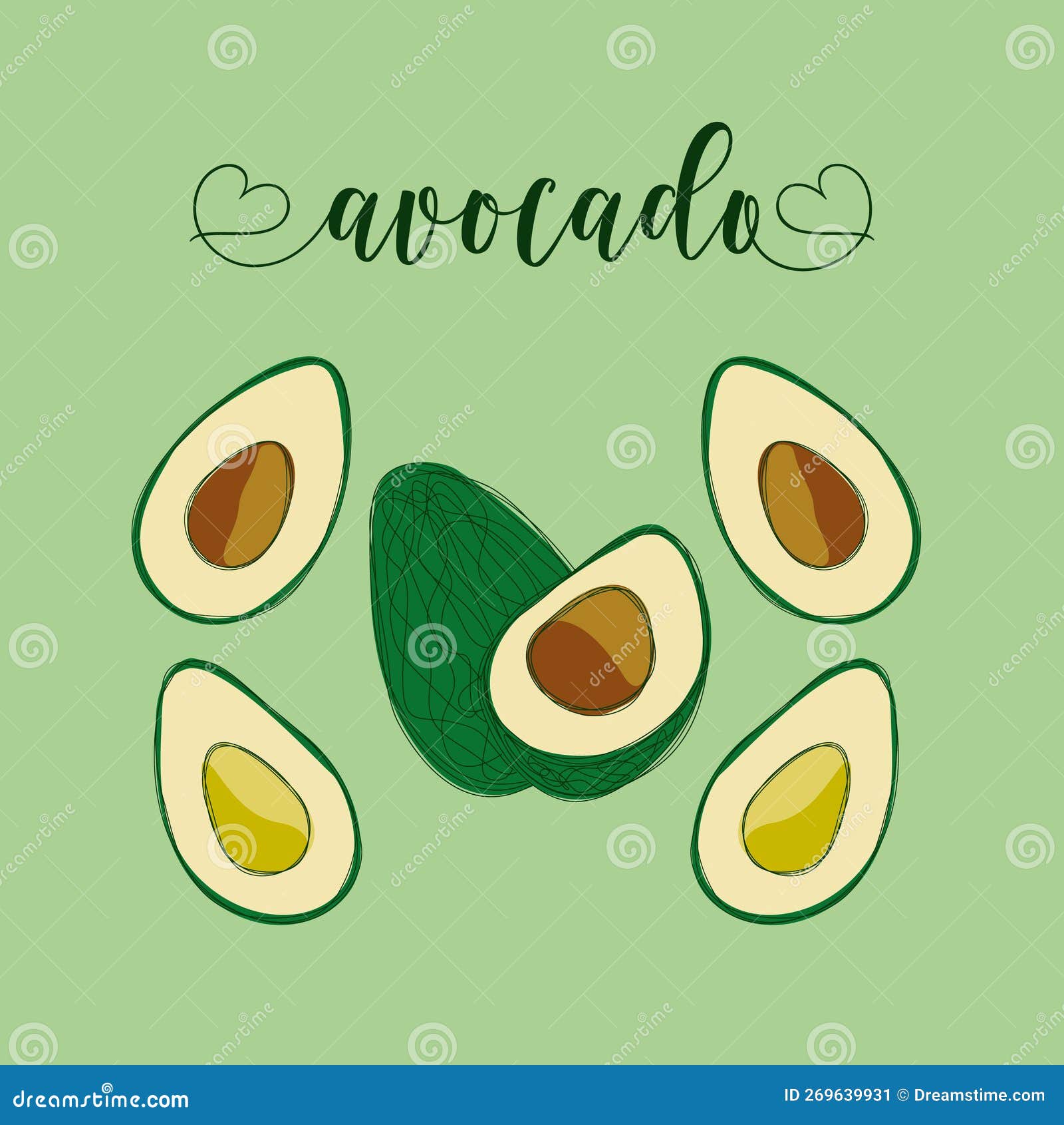 Avocado Isolated Objects. Hand-drawn Elements Stock Vector ...