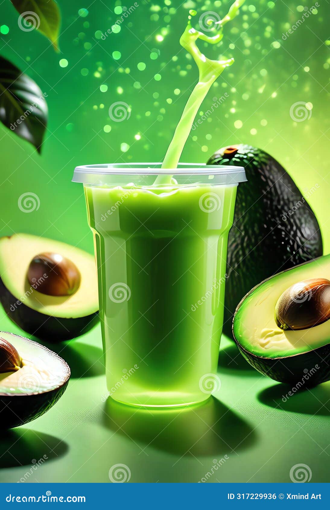 Avocado Juice with Splash Motion Effect and Avocado Fruit Stock ...