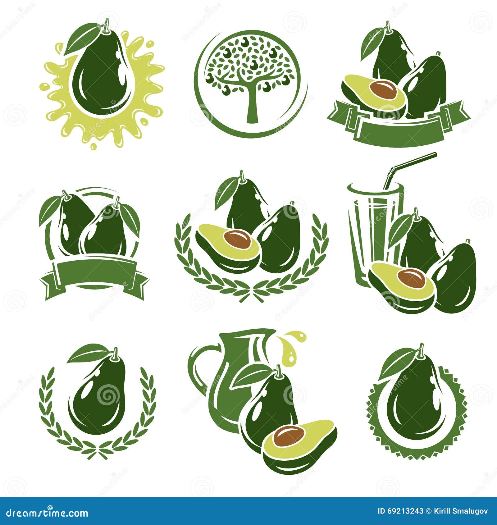 Avocado Labels and Elements Set. Vector Stock Vector - Illustration of ...