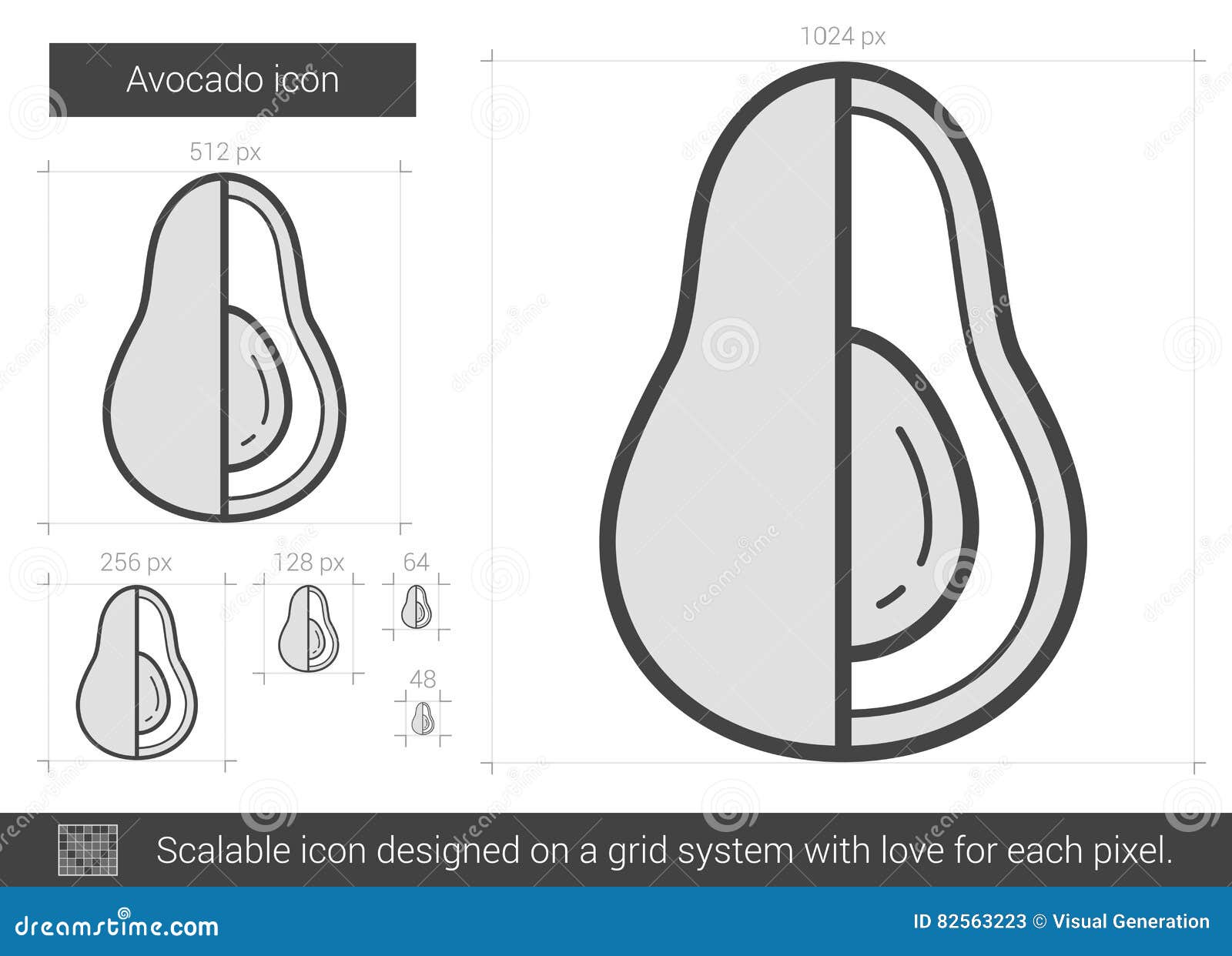 Avocado line icon. stock vector. Illustration of fruit - 82563223