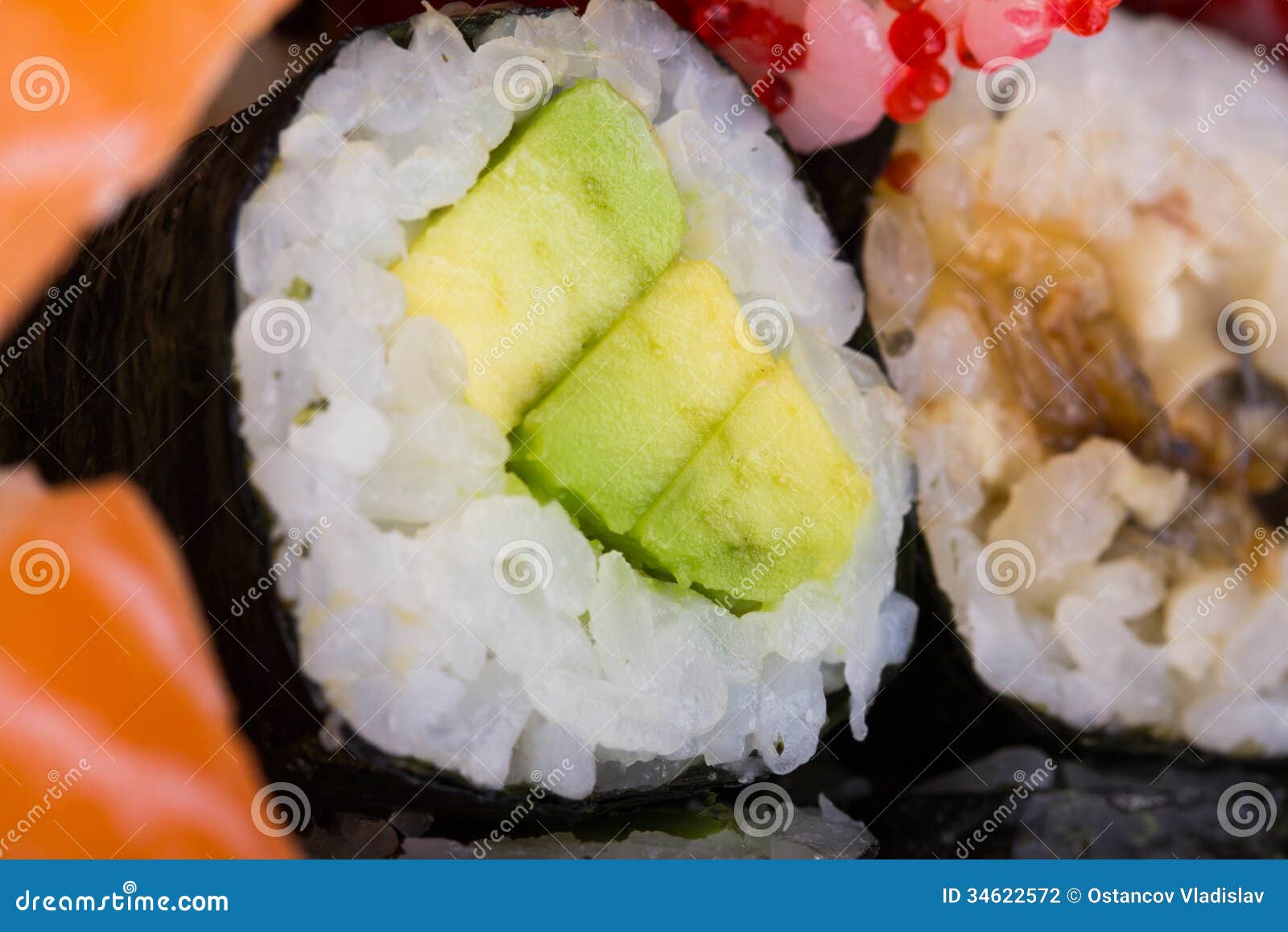 Avocado maki sushi roll stock photo. Image of cuisine - 34622572