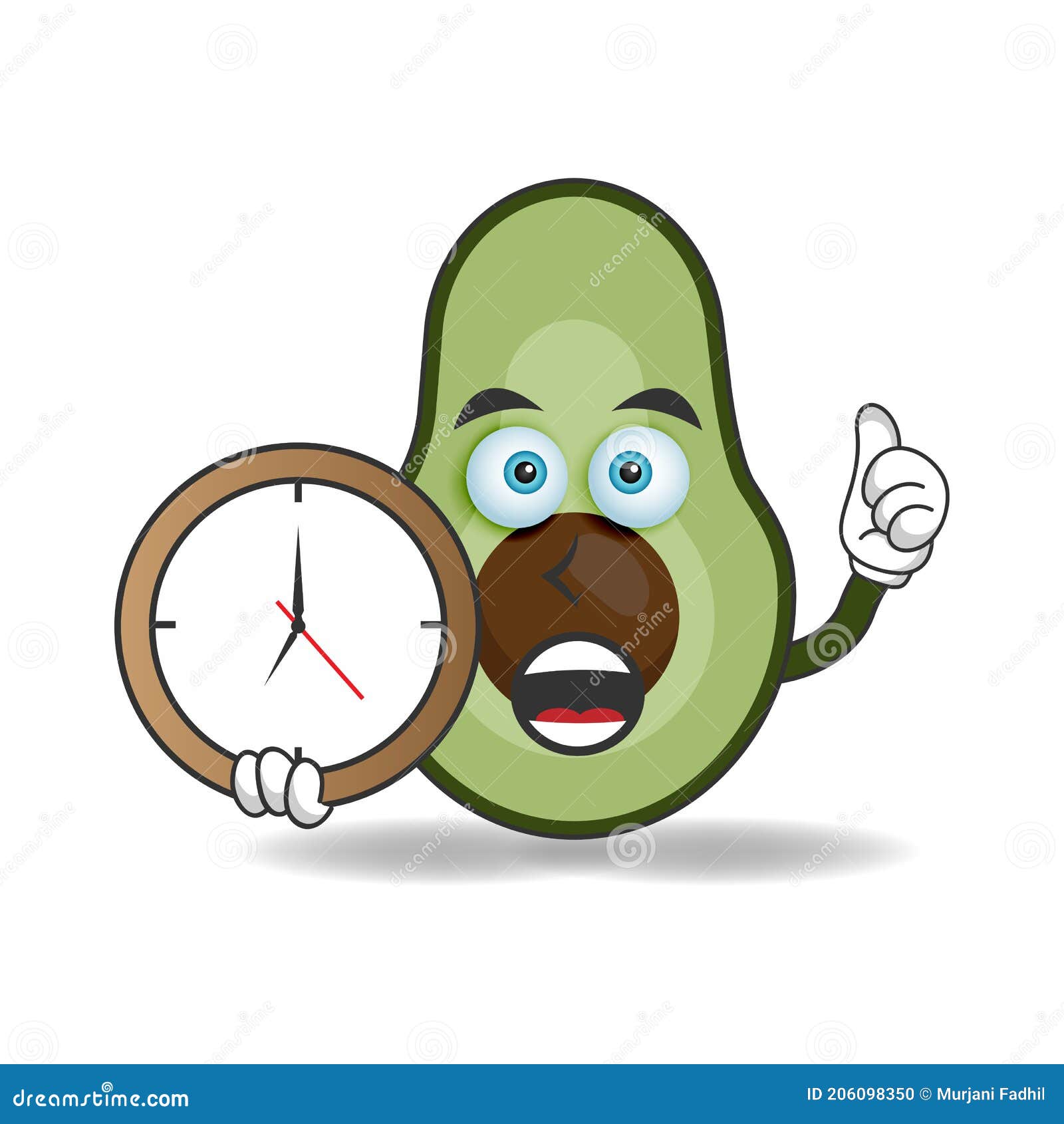 Avocado Mascot Character Holding a Wall Clock. Vector Illustration ...