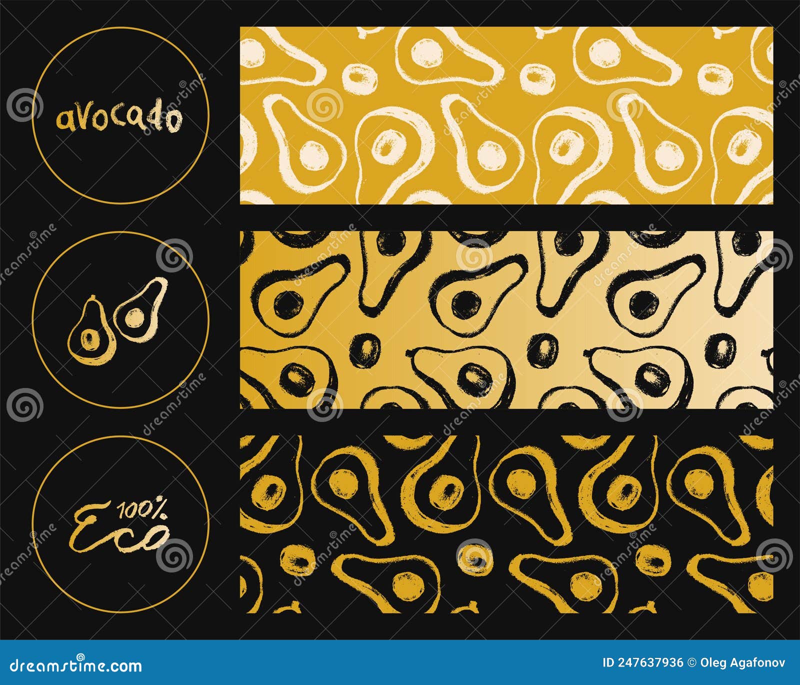 Vector Gold Avocado Seamless Pattern. Avocados Emblem for Oil Label ...