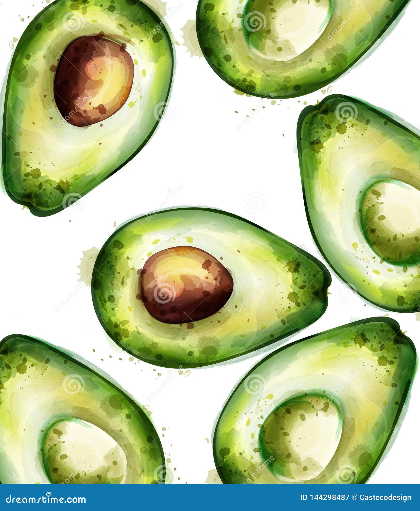Avocado Pattern Watercolor Vector. Green Juicy Texture Backgrounds ...