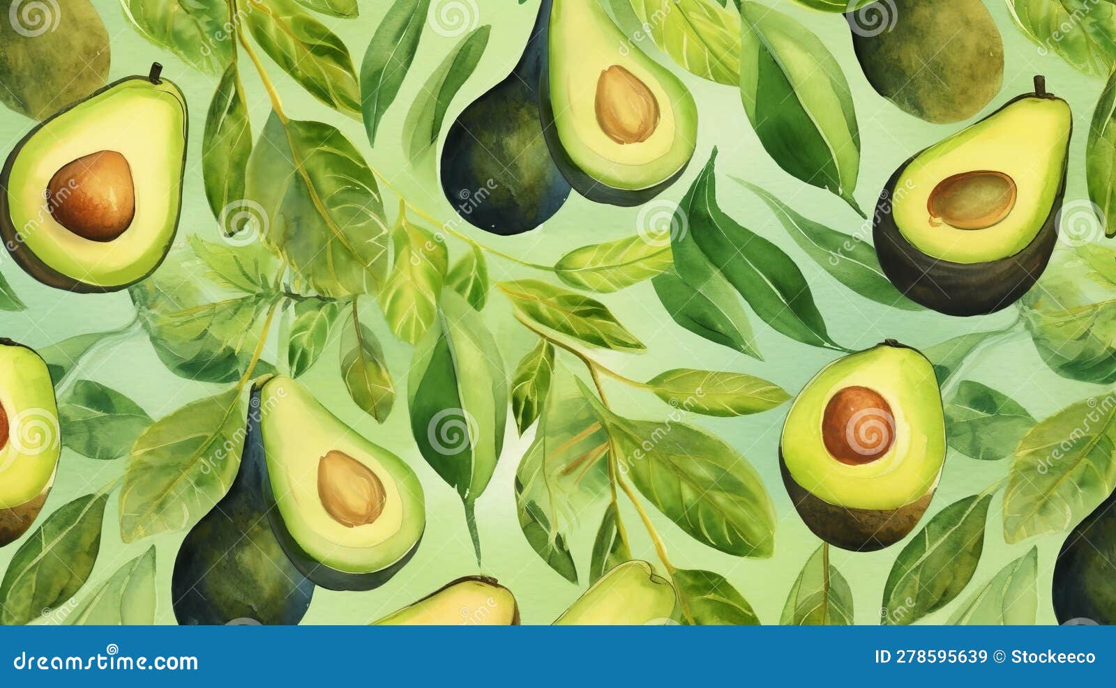 Avocado Pattern in Watercolour Style Stock Illustration - Illustration ...