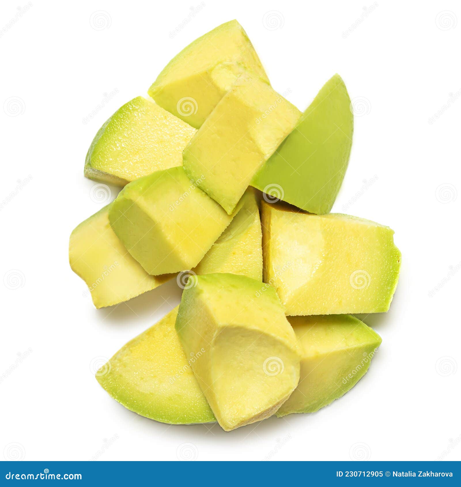 Avocado Pieces Isolated on White Background. Avocado Chunks Top View ...
