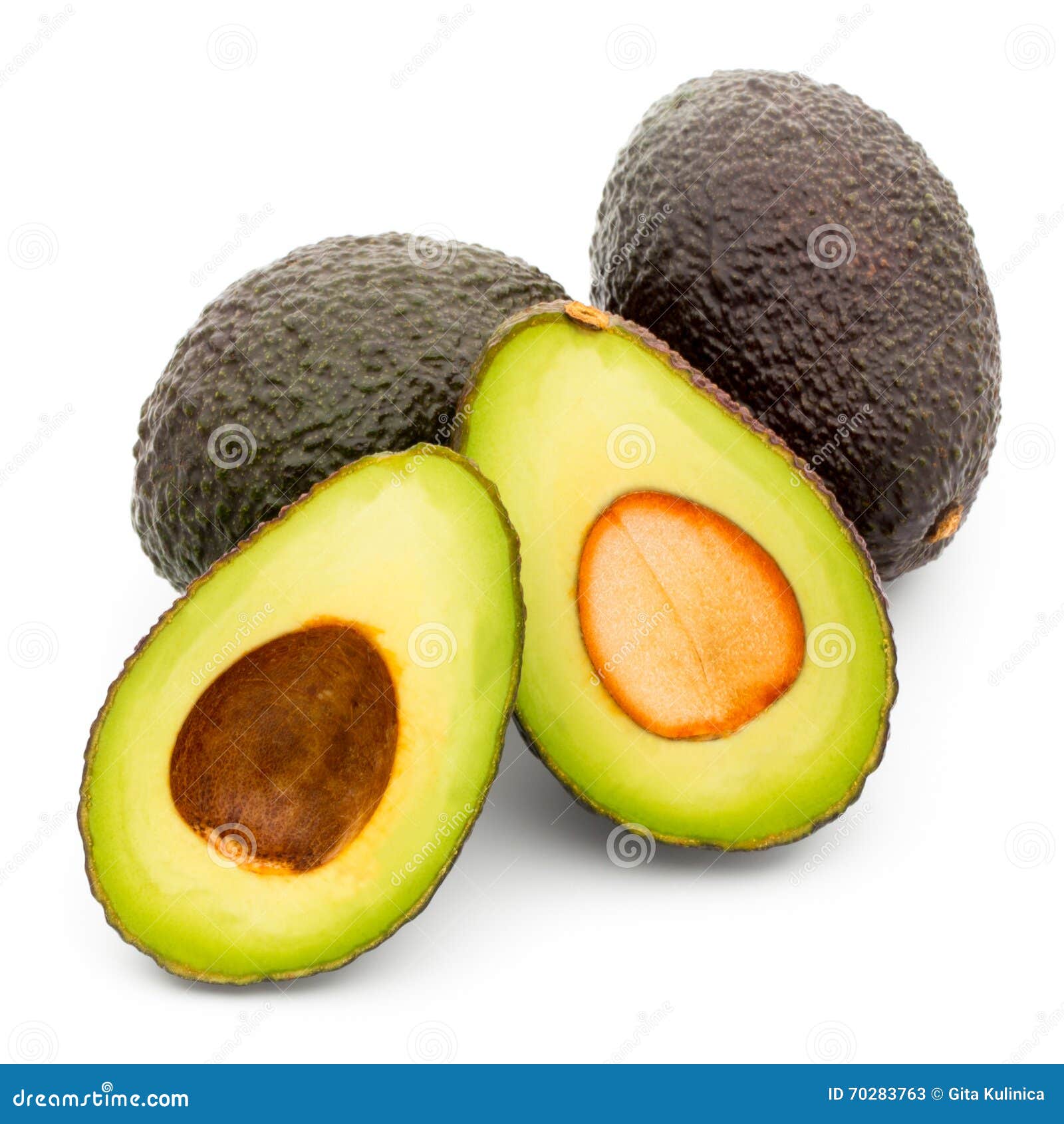 Avocado Pieces Set Isolated on White Background. Stock Image - Image of ...