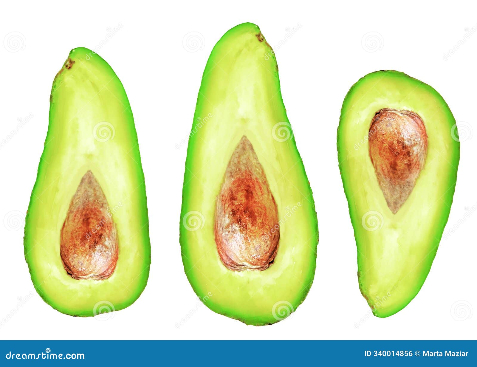 Avocado Pieces Set Isolated on White Background Stock Photo - Image of ...