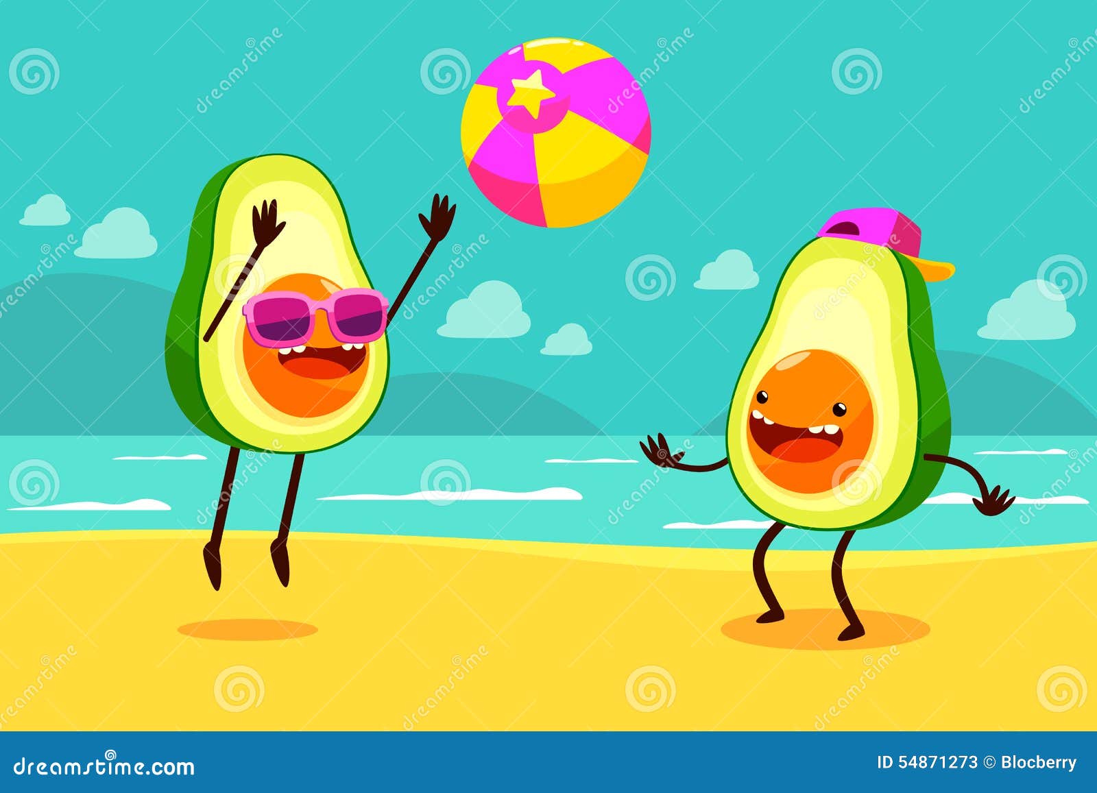 Avocado Playing Ball on Beach Stock Vector - Illustration of fruit ...