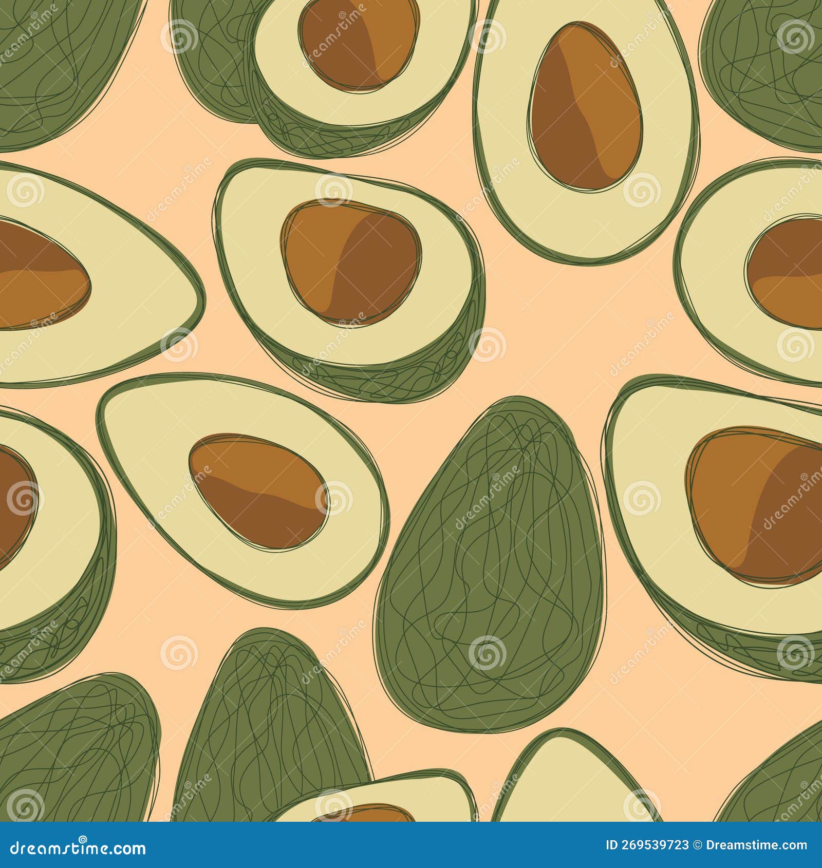 Avocado Repeat Pattern Design. Hand-drawn Background Stock Vector ...