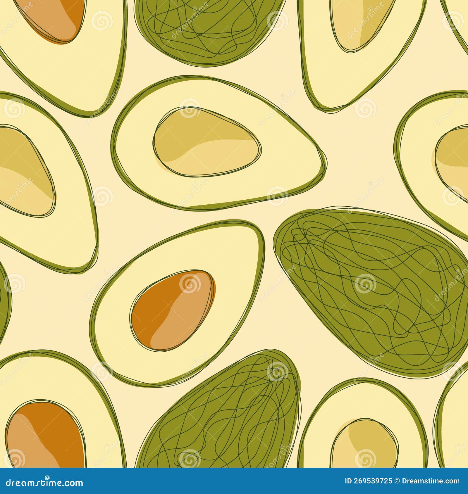 Avocado Repeat Pattern Design. Hand-drawn Background Stock Vector ...