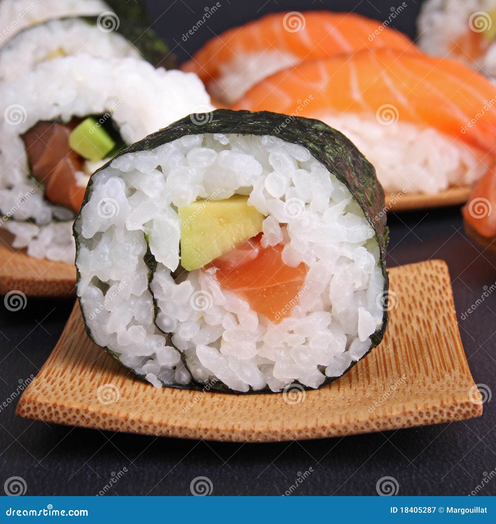 Avocado salmon sushi maki stock image. Image of avocado - 18405287