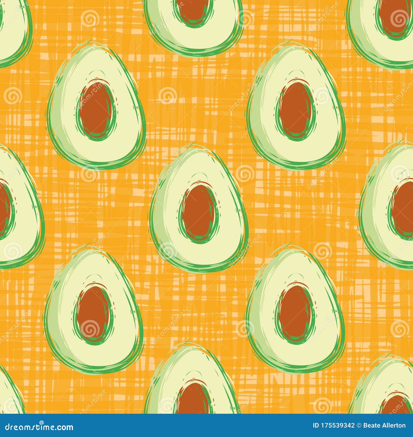 Avocado Seamless Vector Pattern Background. Hand Drawn Fruit ...