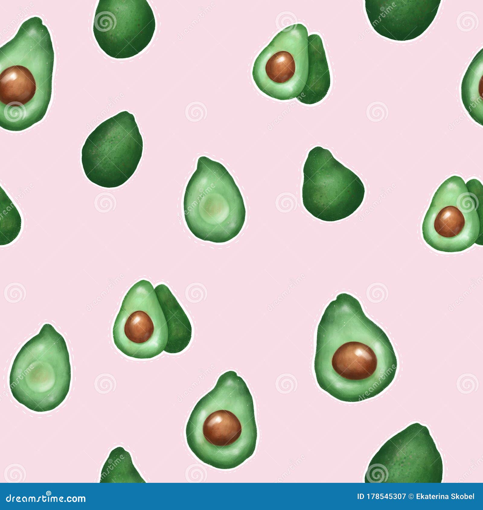 Avocado Set Seamless Pattern, Procreate Sketch, Raster Illustration ...