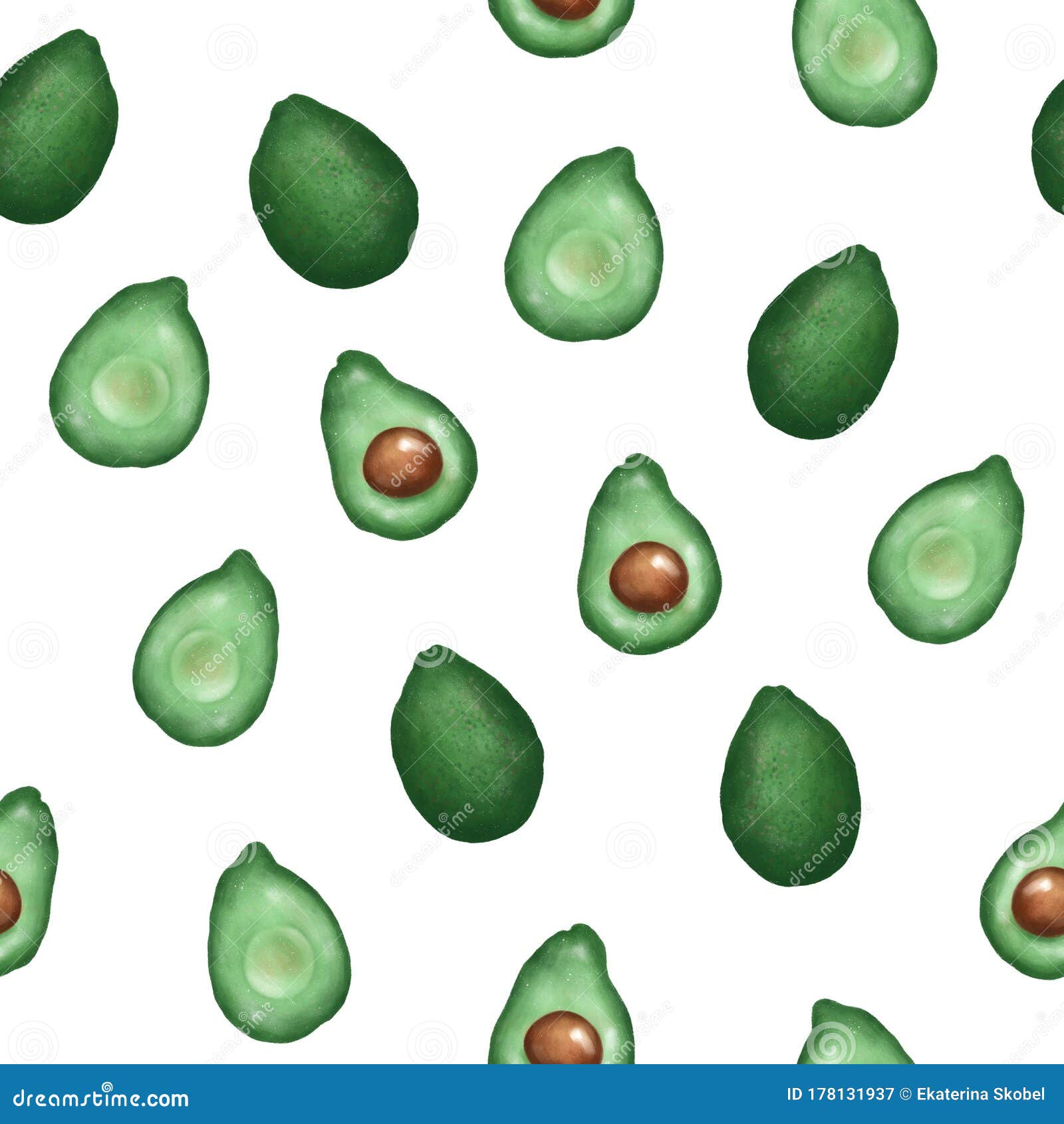 Avocado Set Seamless Pattern, Procreate Sketch, Raster Illustration ...