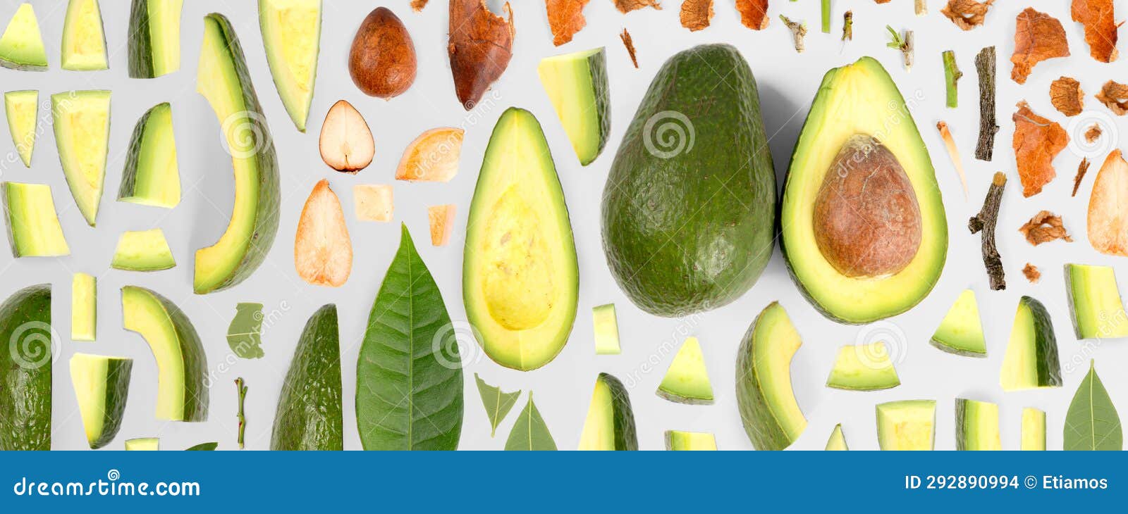 Avocado Slice and Leaf Abstract Background Collection Stock Photo ...