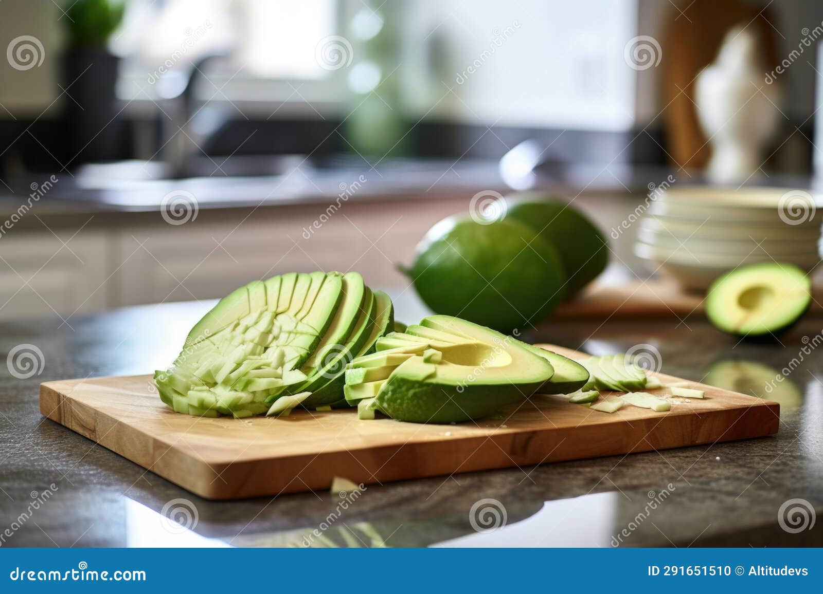 Avocado Sliced Open on a Kitchen Counter Stock Photo - Image of kitchen ...