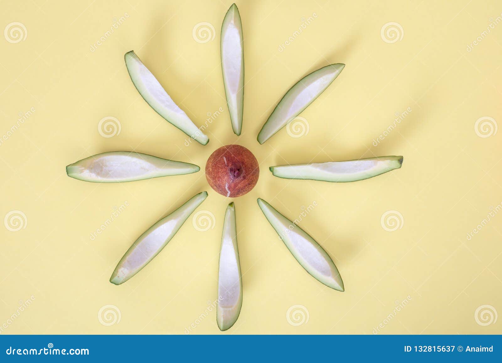 Avocado Slices and Core Isolated on Yellow Background Stock Image ...