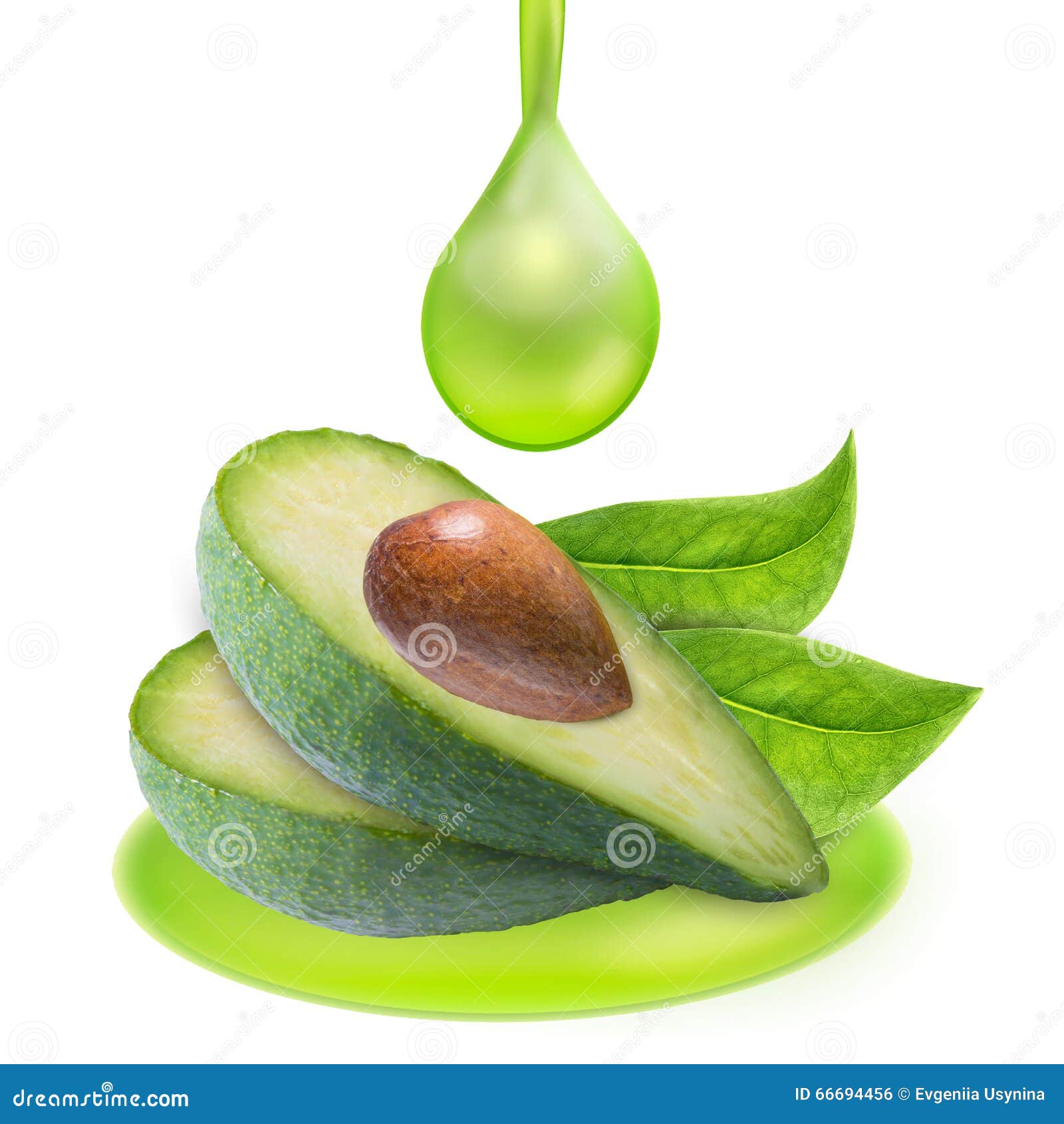 Avocado Slices and Drop Oil Isolated with Clipping Path Stock Photo ...