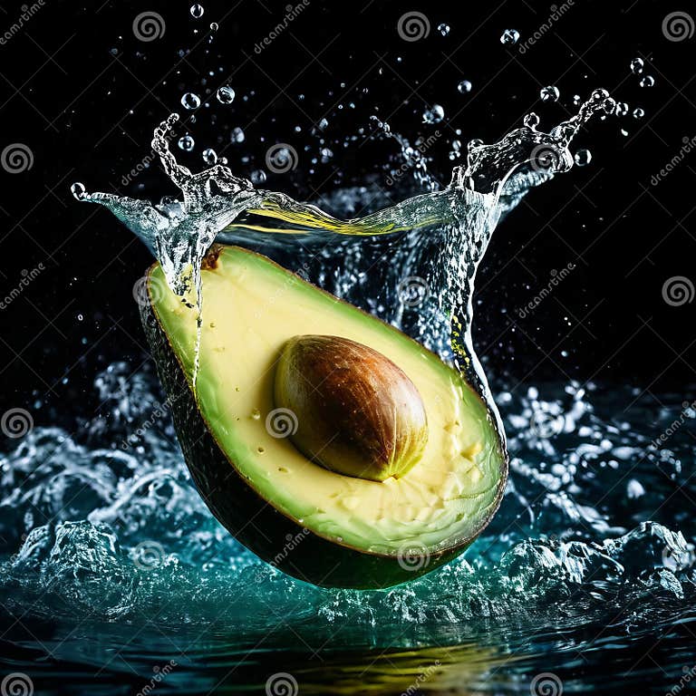 Splash Water Avocado Engulfed in a Waterfall of Clean Water the ...