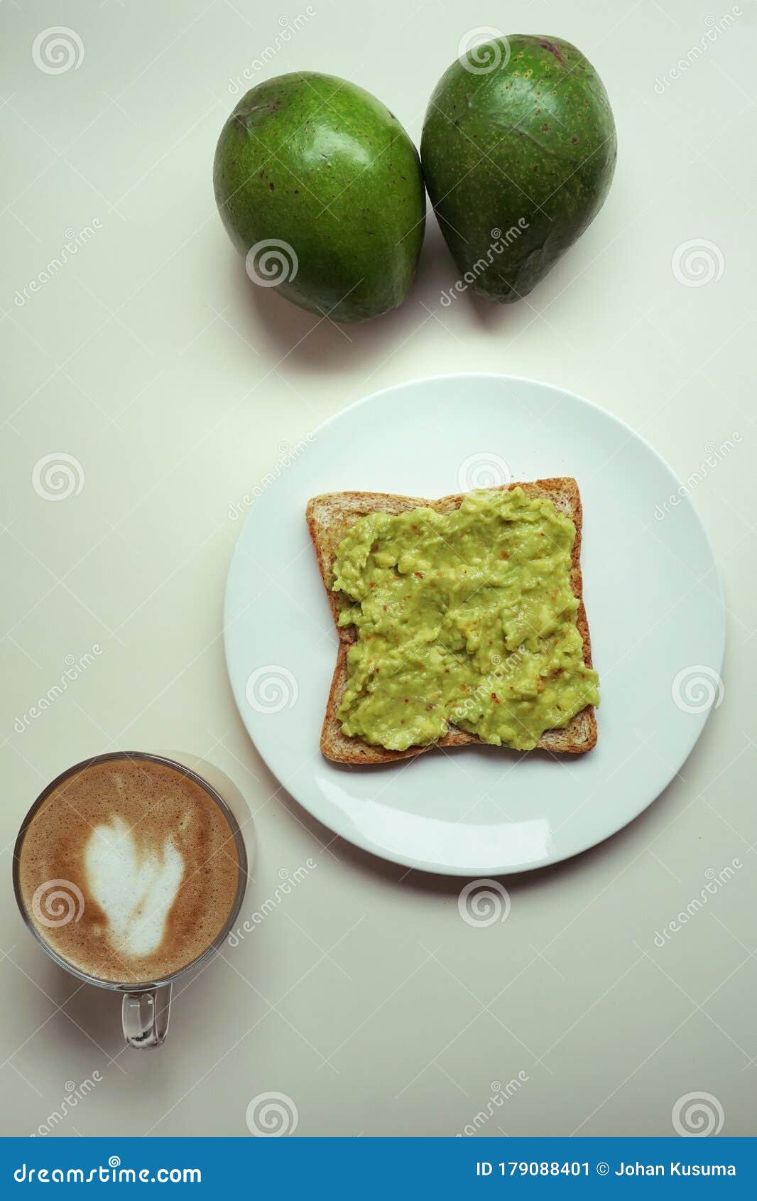 Avocado toast, coffe latte stock image. Image of health - 179088401
