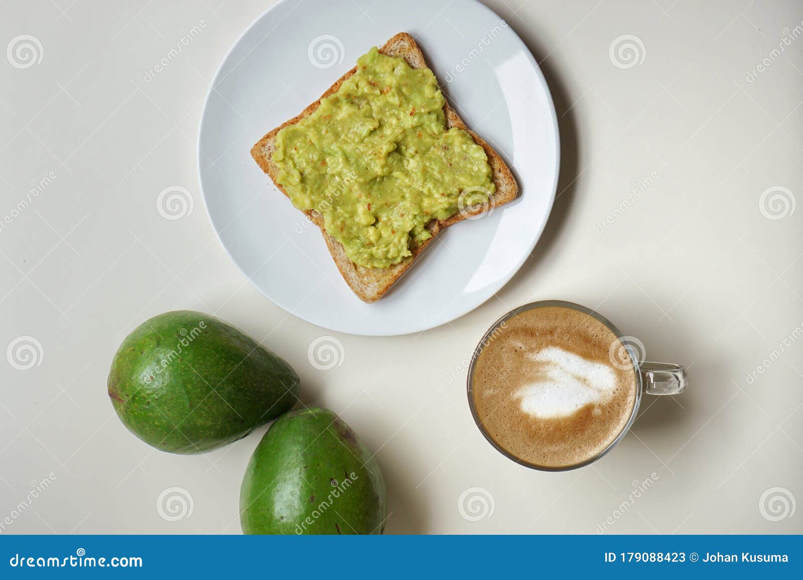 Avocado toast, coffe latte stock image. Image of health - 179088423
