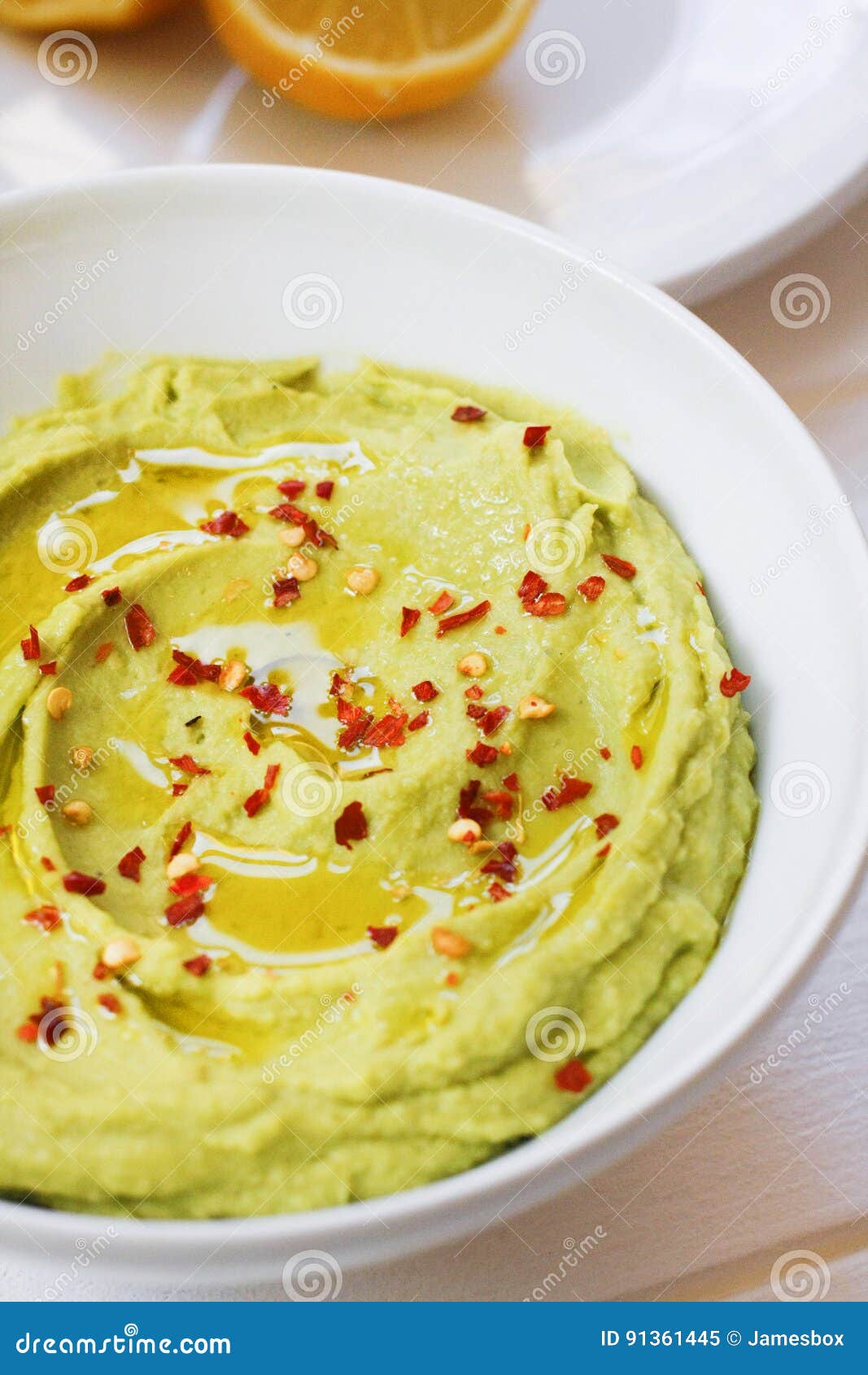Avocado and Turkish Pea Humus in White Bowl Stock Image - Image of ...