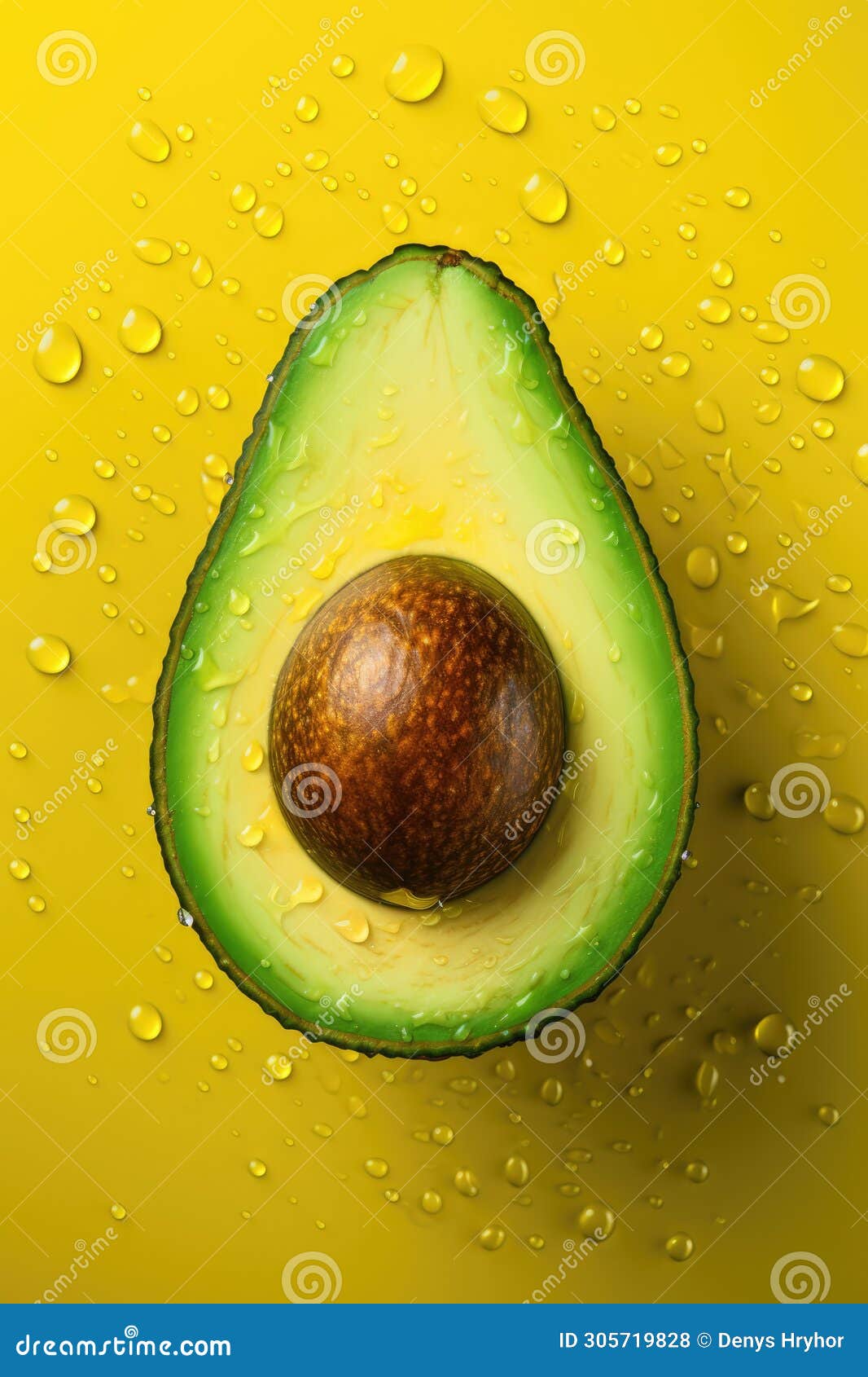 Avocado on a Yellow Background with Water Drops. Top View Stock Photo ...