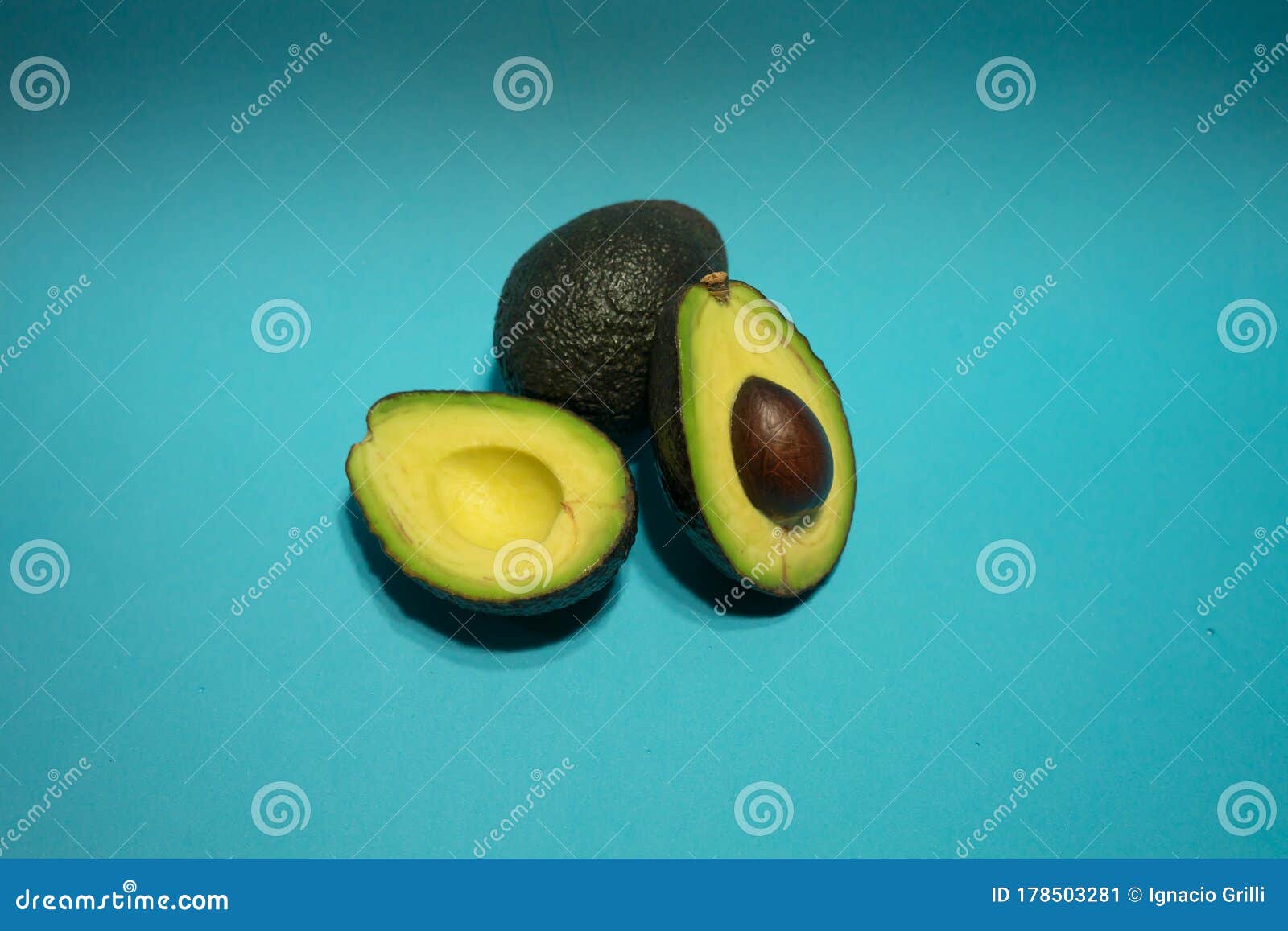 Avocados Presented on Light Blue Background Stock Image - Image of food ...