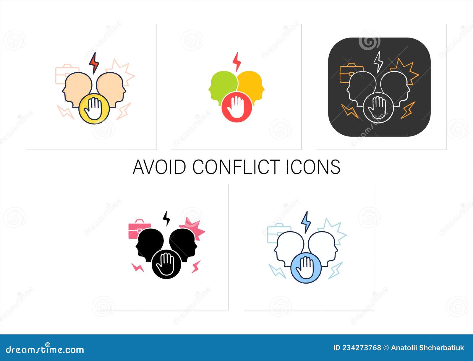 Avoid conflict icons set stock vector. Illustration of dispute - 234273768