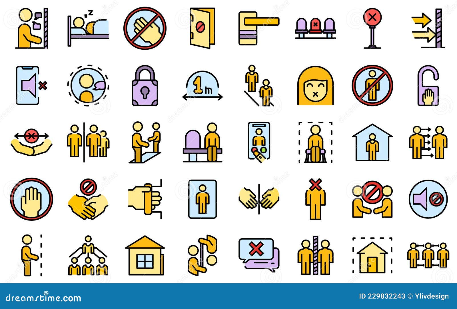 Avoid Contact Icons Set Line Color Vector Stock Vector - Illustration ...