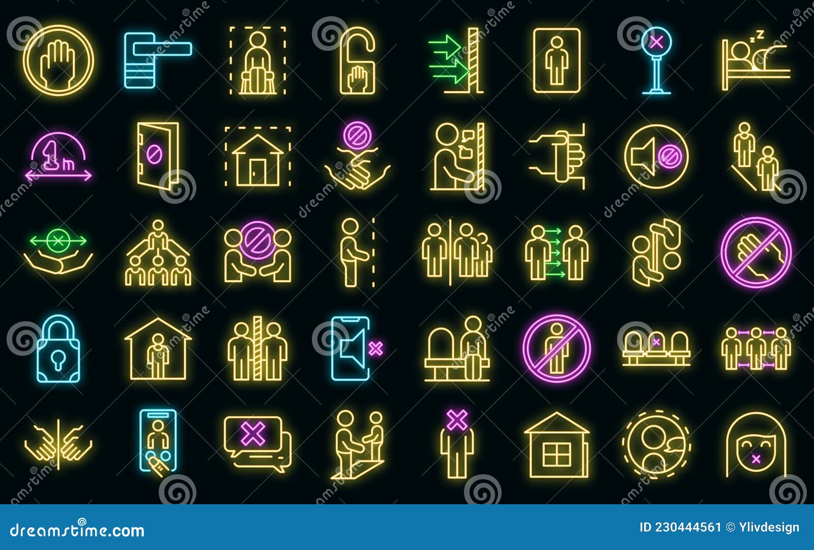 Avoid Contact Icons Set Vector Neon Stock Vector - Illustration of cold ...