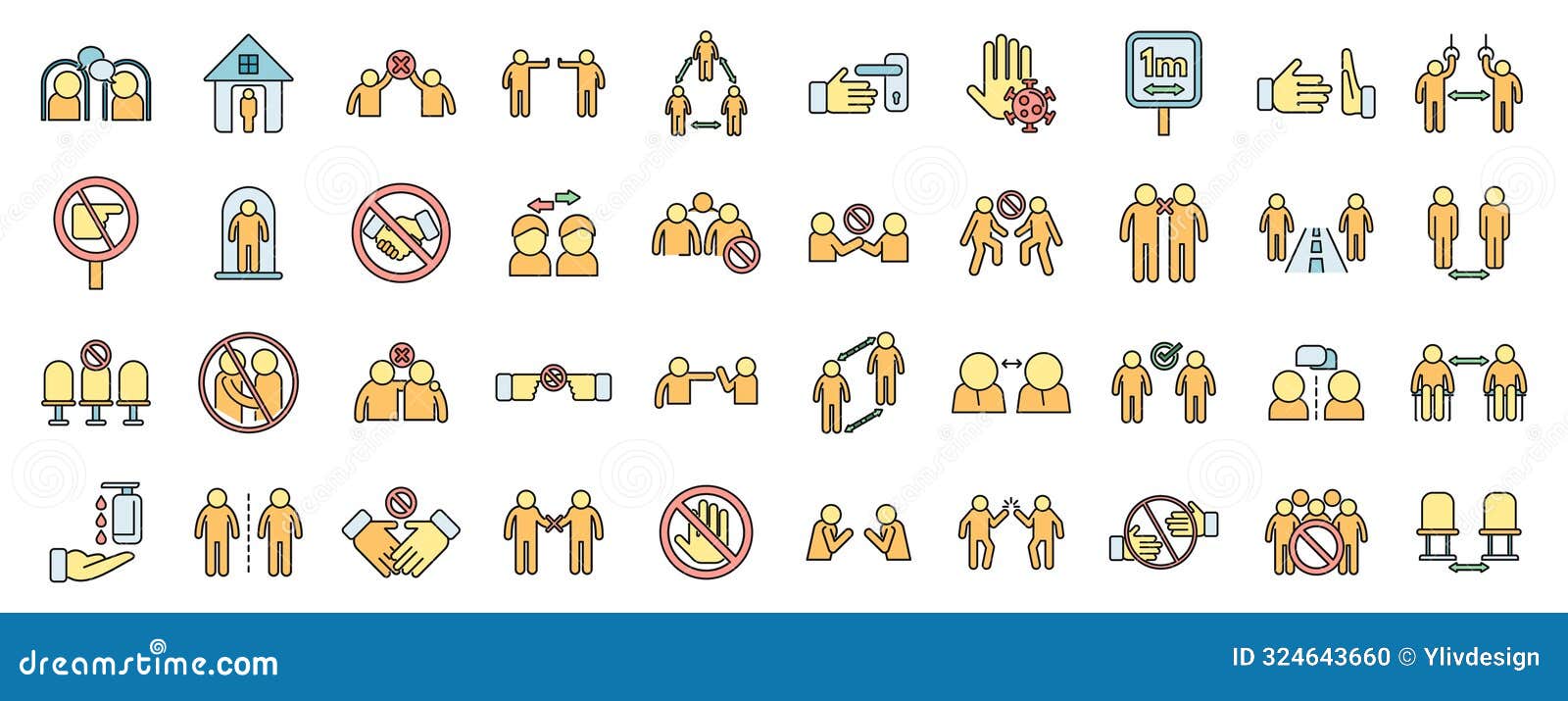 Avoid Contact Icons Set Vector Color Line Stock Vector - Illustration ...