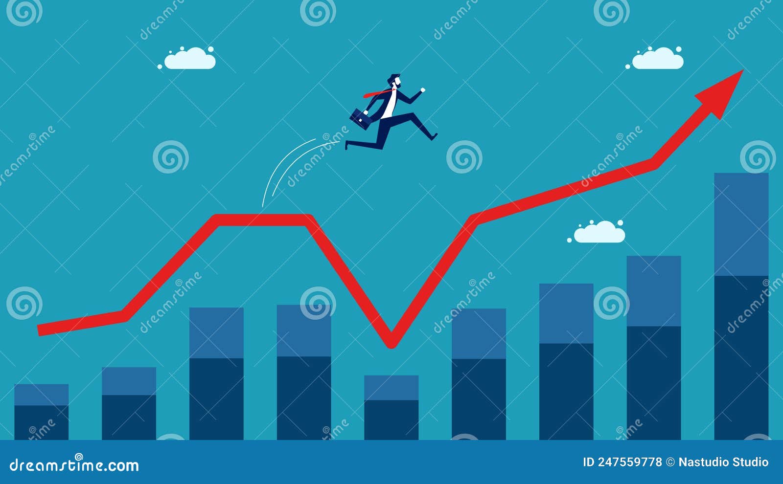 Avoid Crises. a Businessman Jumps Over the Gap of the Falling Graph ...
