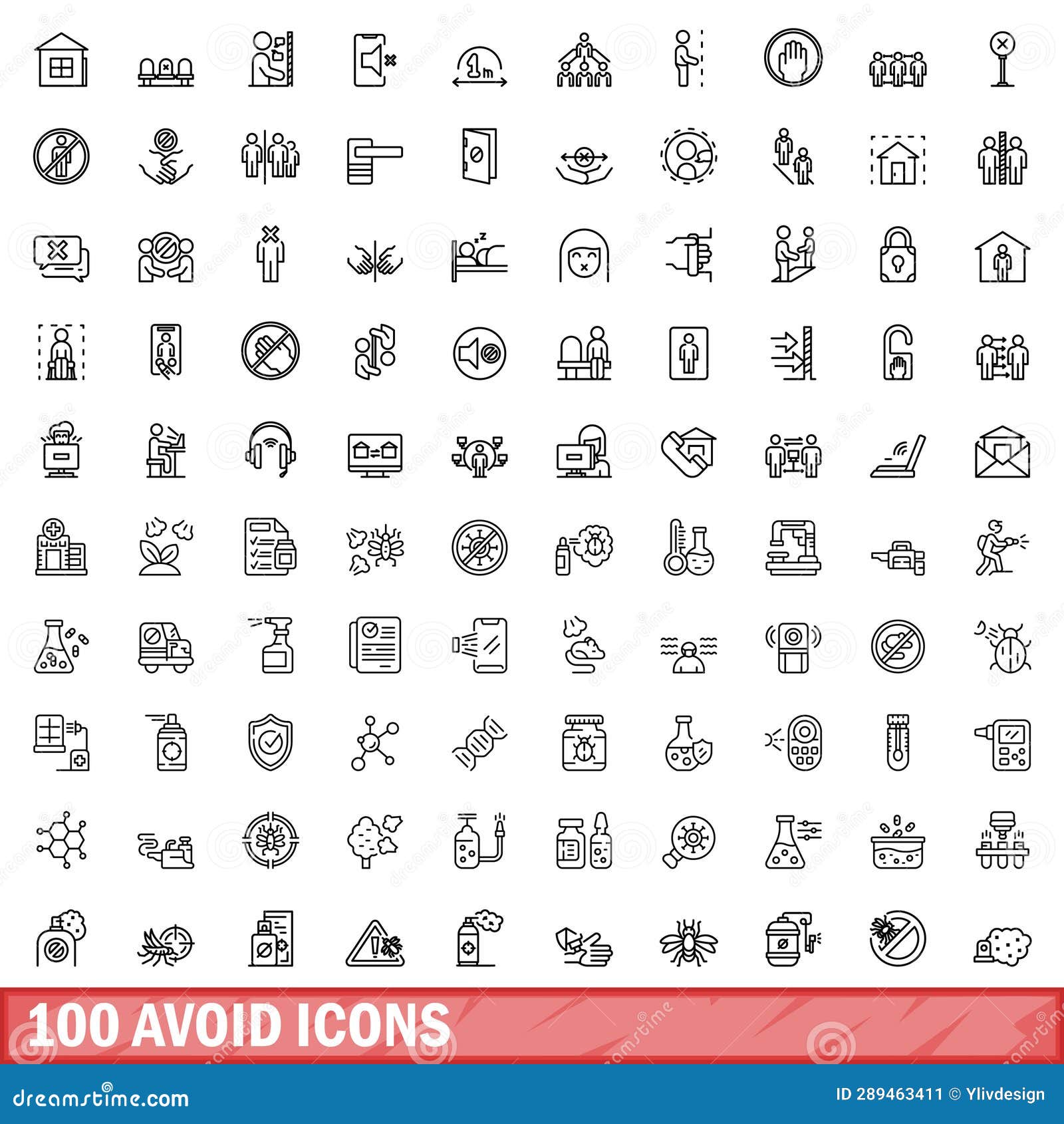 100 Avoid Icons Set, Outline Style Stock Illustration - Illustration of ...