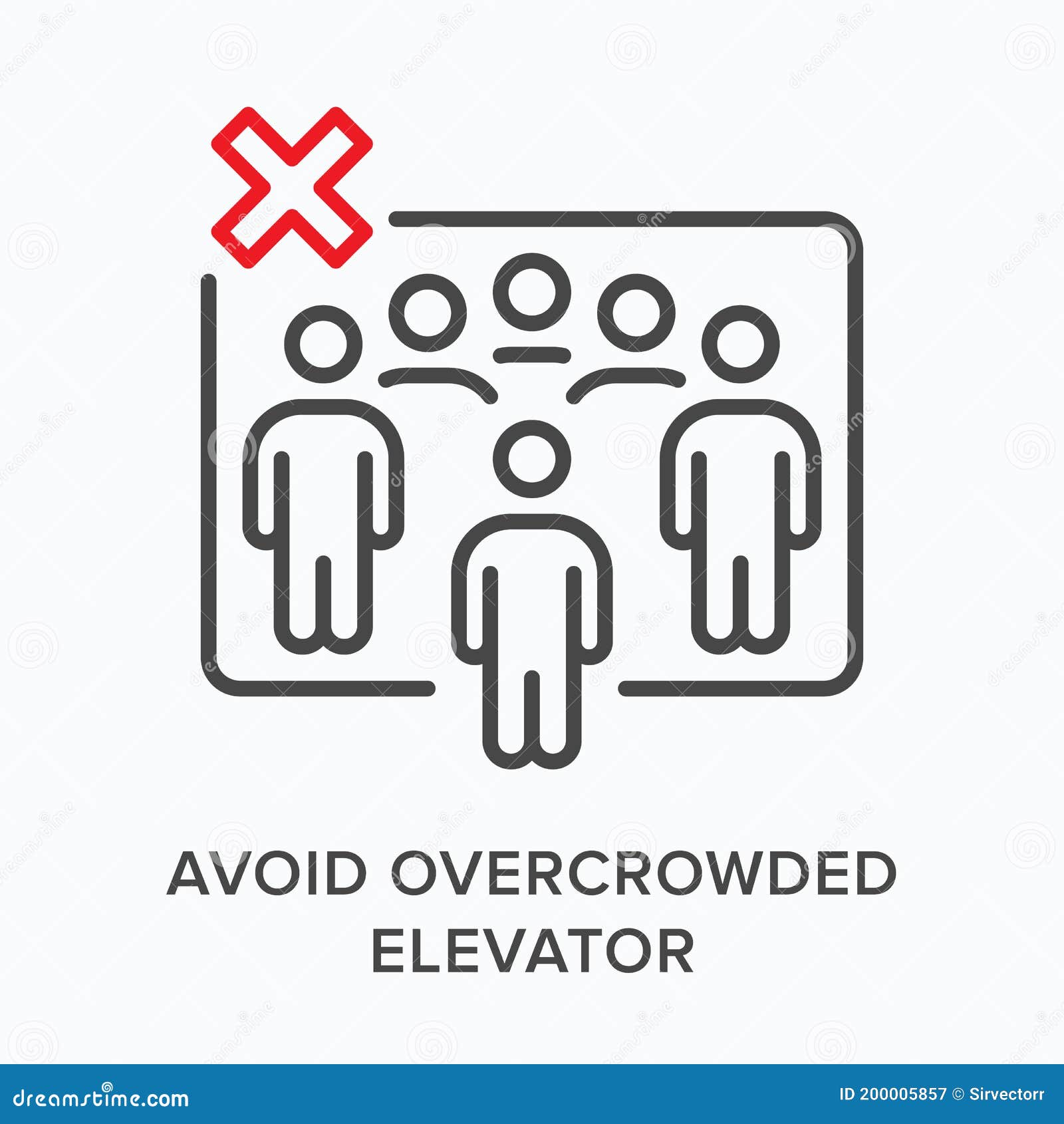 Avoid Overcrowded Elevator Flat Line Icon. Vector Outline Illustration ...