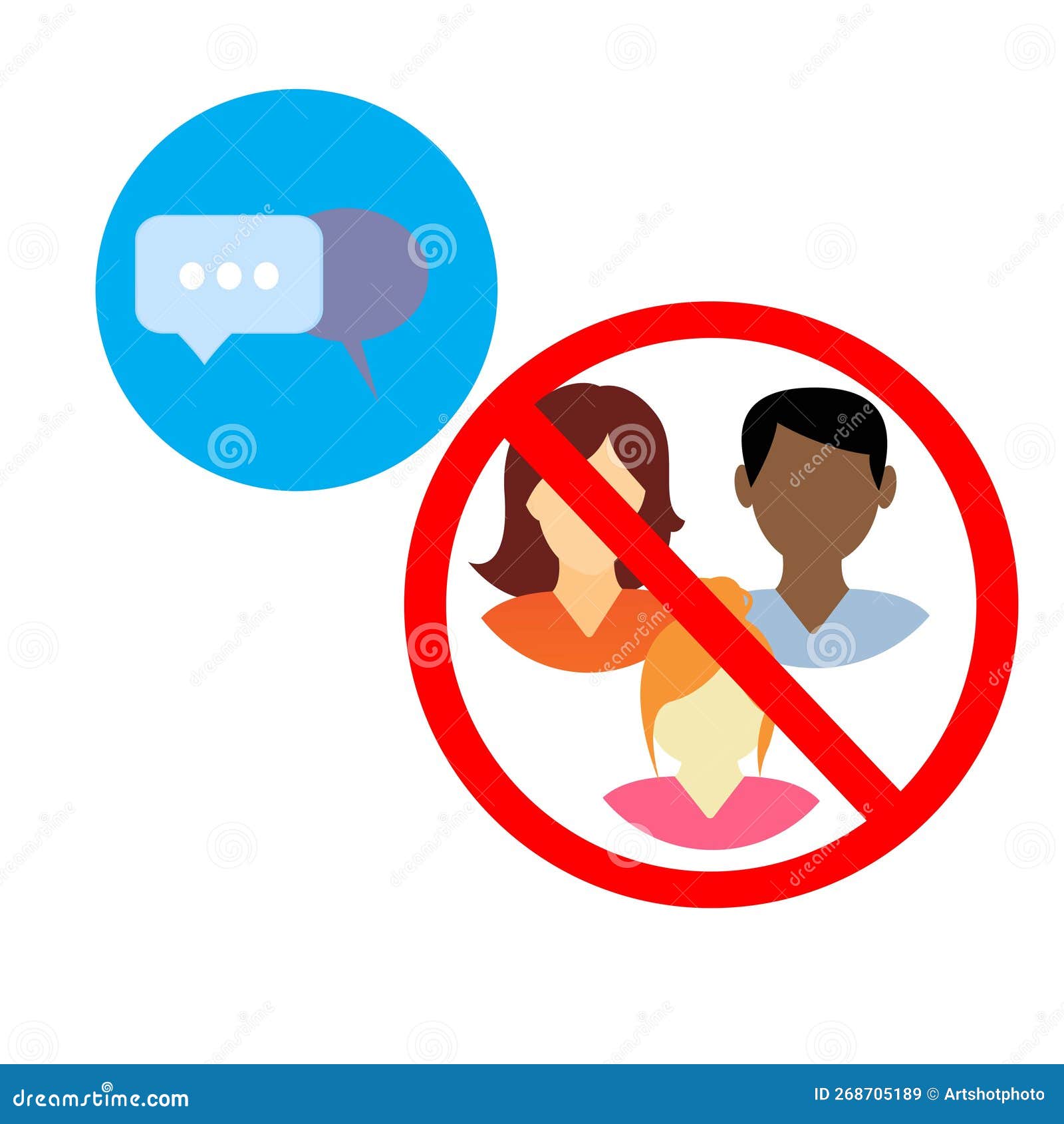 Forbidden Sign with People and Speech Bubbles, Avoid People Who Gossip ...