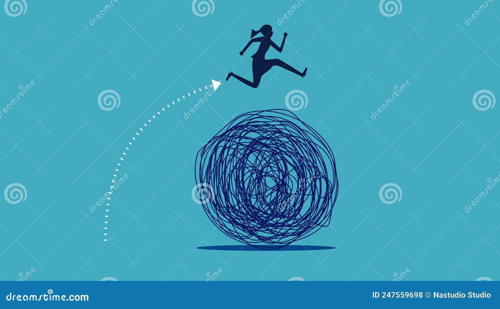 Avoid Problems. Silhouette of a Woman Jumping from the Chaos Stock ...