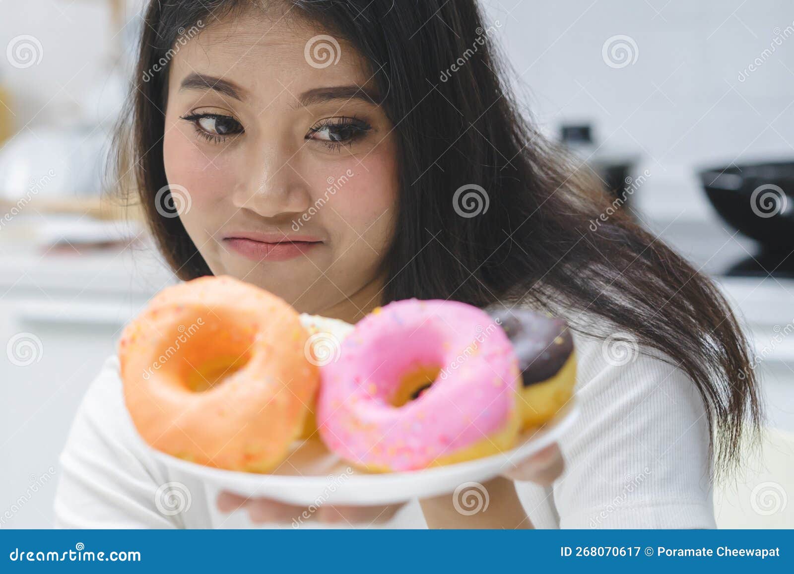 Avoid Sweat for Good Shape. Woman Looking at Donut Stock Image - Image ...