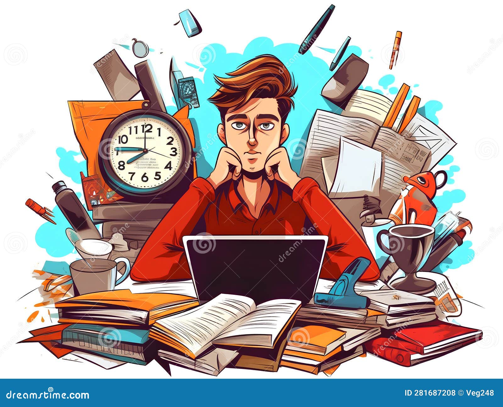 Avral. Workplace, Worker and a Lot of Work, Documents. Tired Employee ...