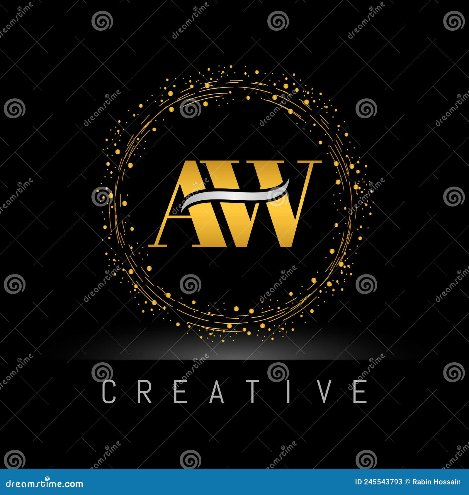 Golden Circle Metal Dots AW Logo Design. Stock Vector - Illustration of ...