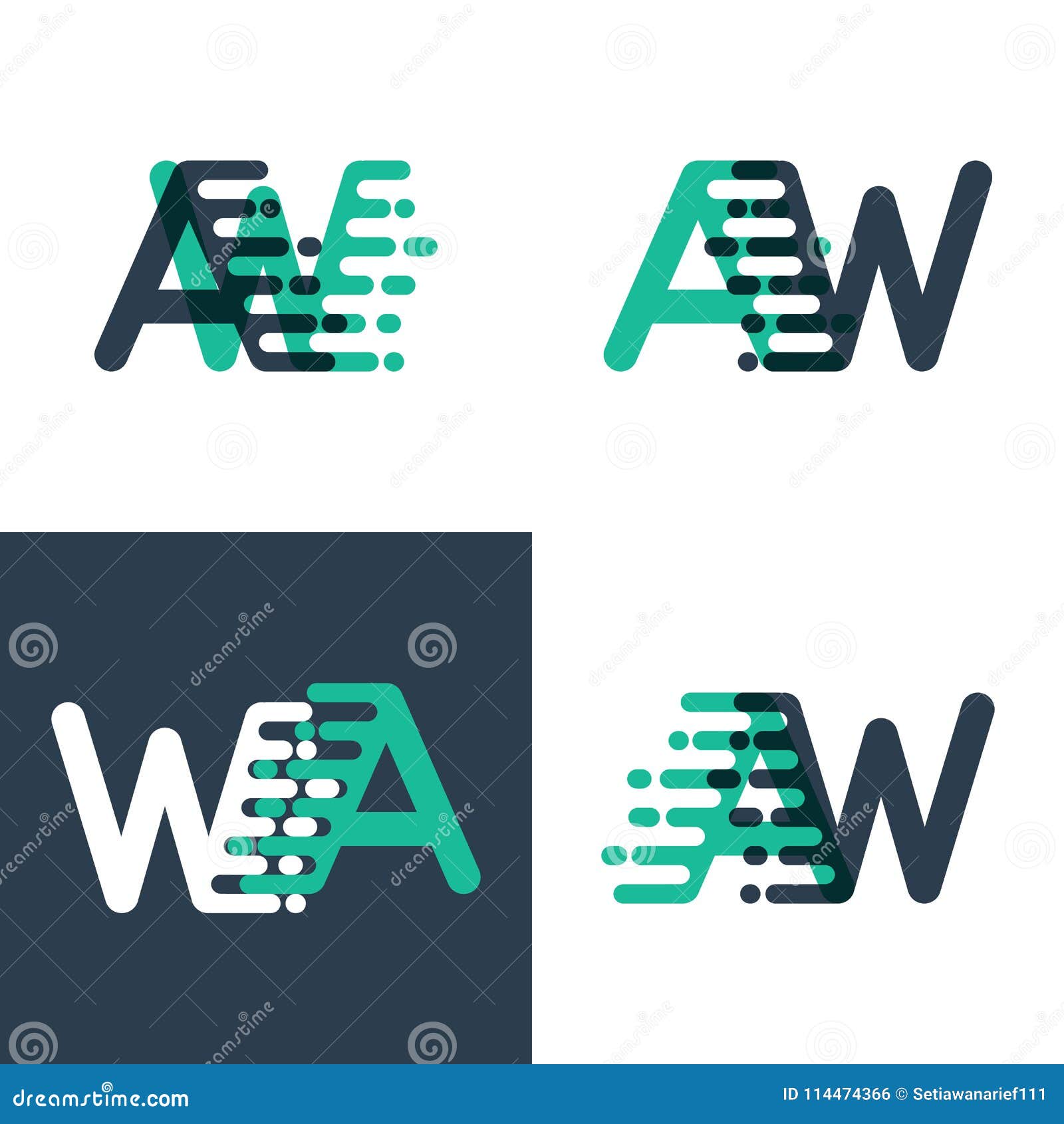 AW Letters Logo with Accent Speed in Tosca Green and Dark Blue Stock ... AW Letters Logo with Accent Speed in Tosca Green and Dark Blue Stock ...
