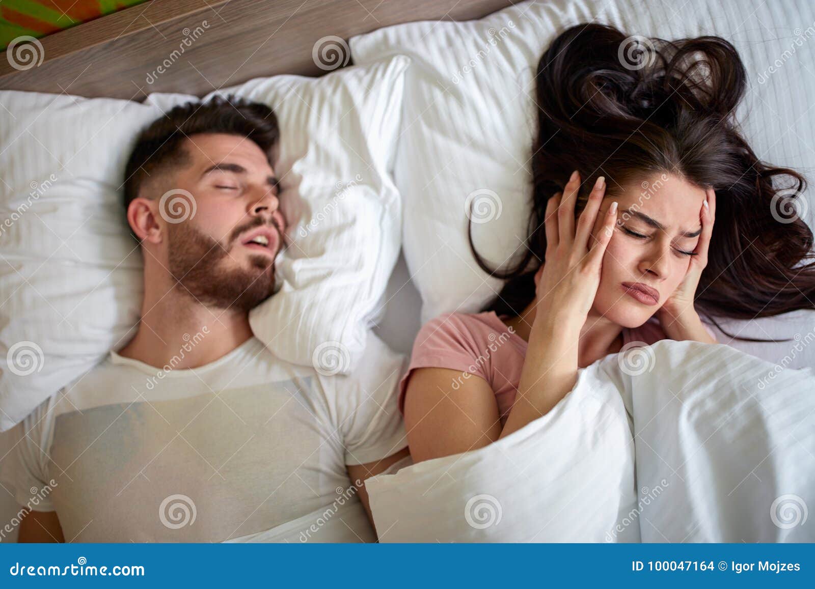 Women in Bed with Snoring Husband Stock Photo - Image of morning ...