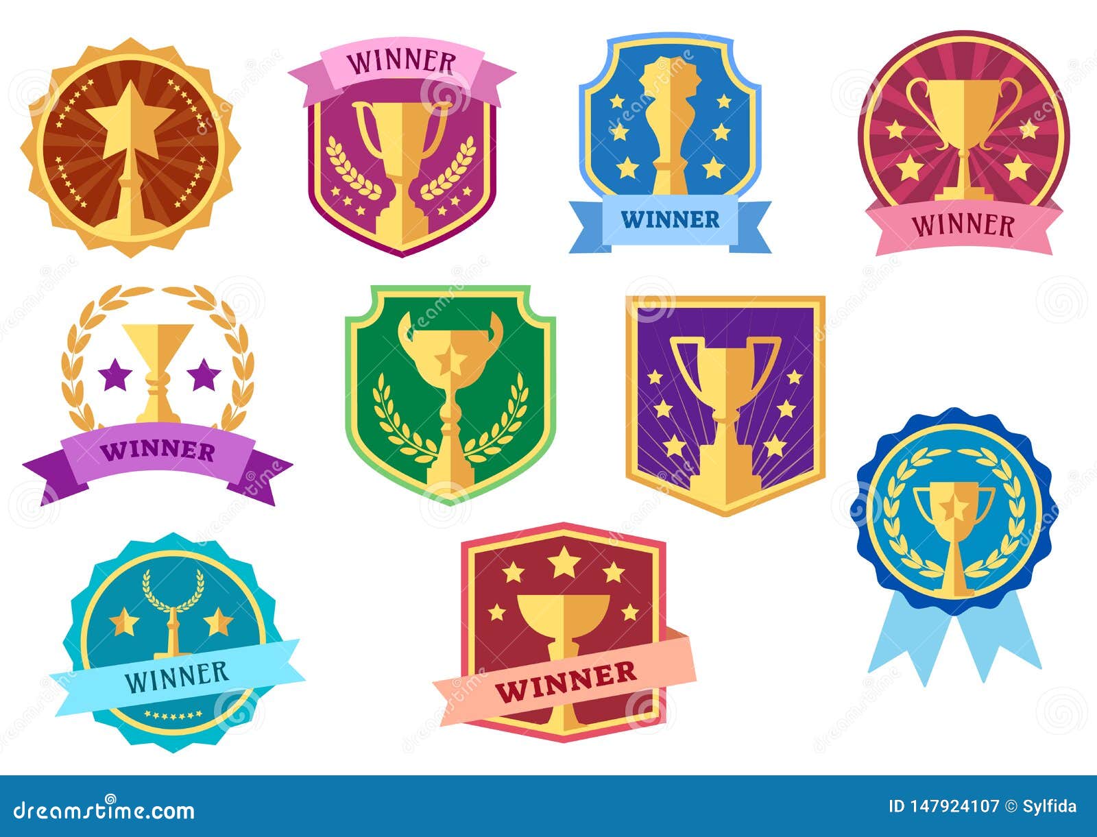 Award and Cups, Label, Colorful Vector Icons Stock Illustration ...