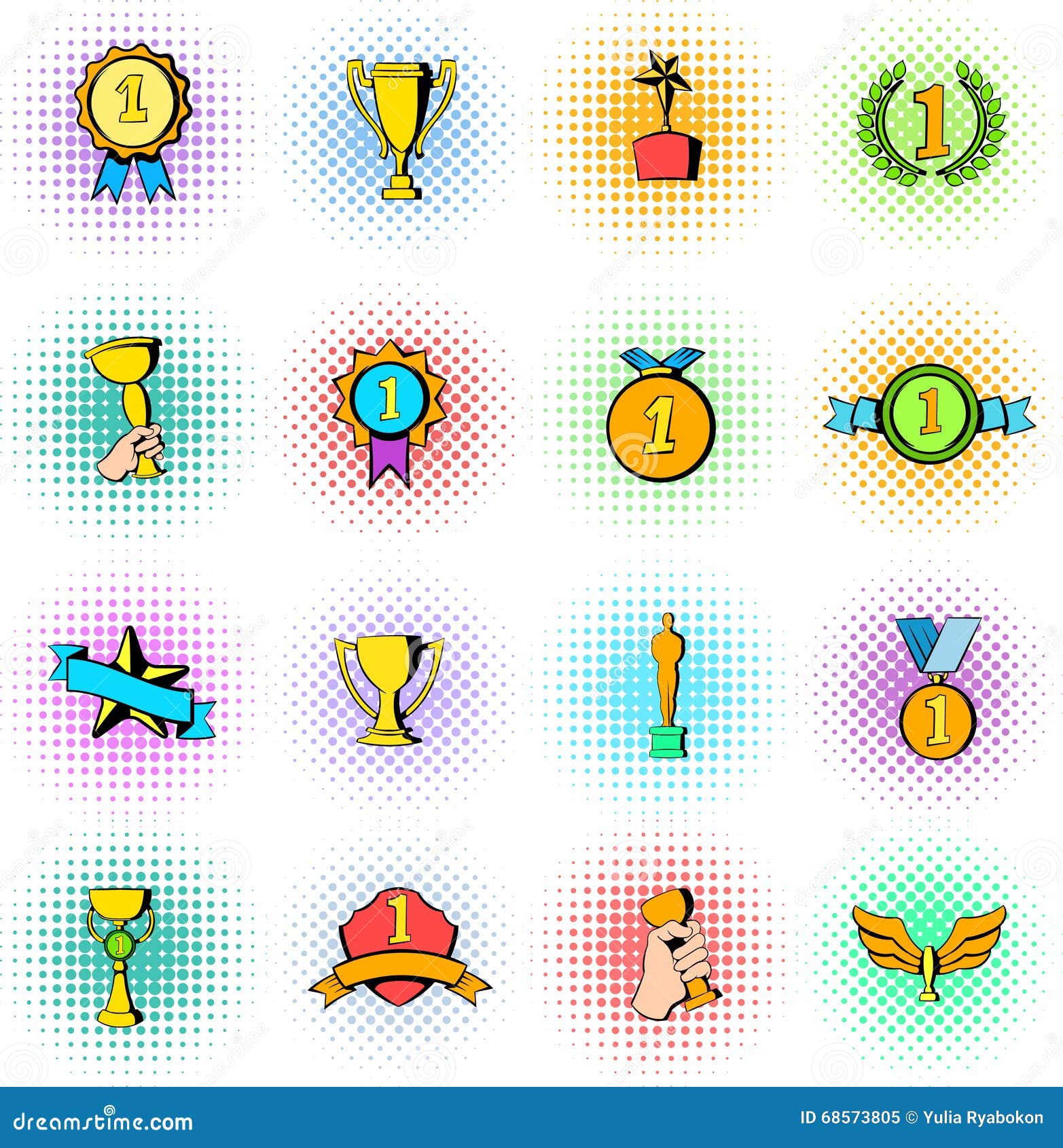 Award Icons Set, Comics Style Stock Vector - Illustration of prize ...