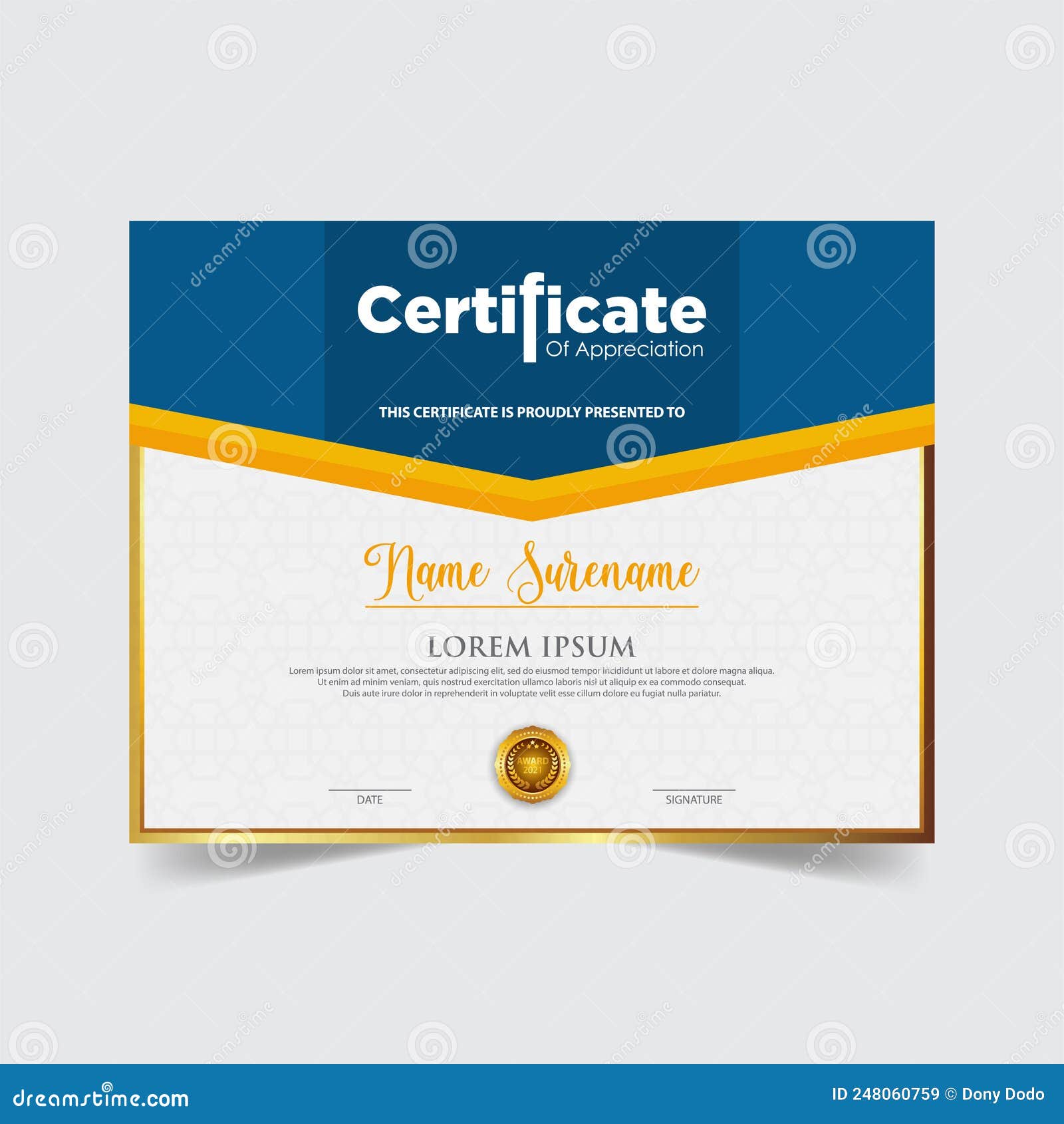 Award Template Certificate, Gold Color and Gradient. Contains a Modern ...