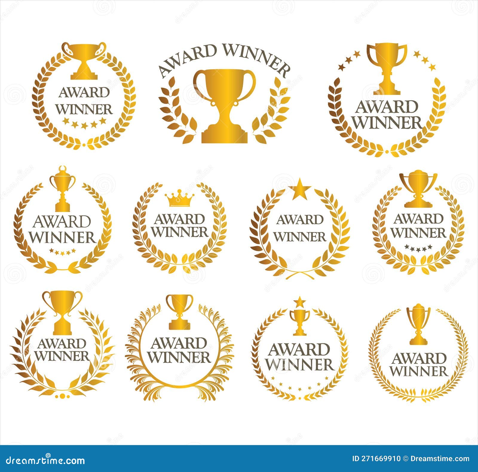 Award Winner Emblem Collection of Gold Laurel Wreath Black Text Stock ...